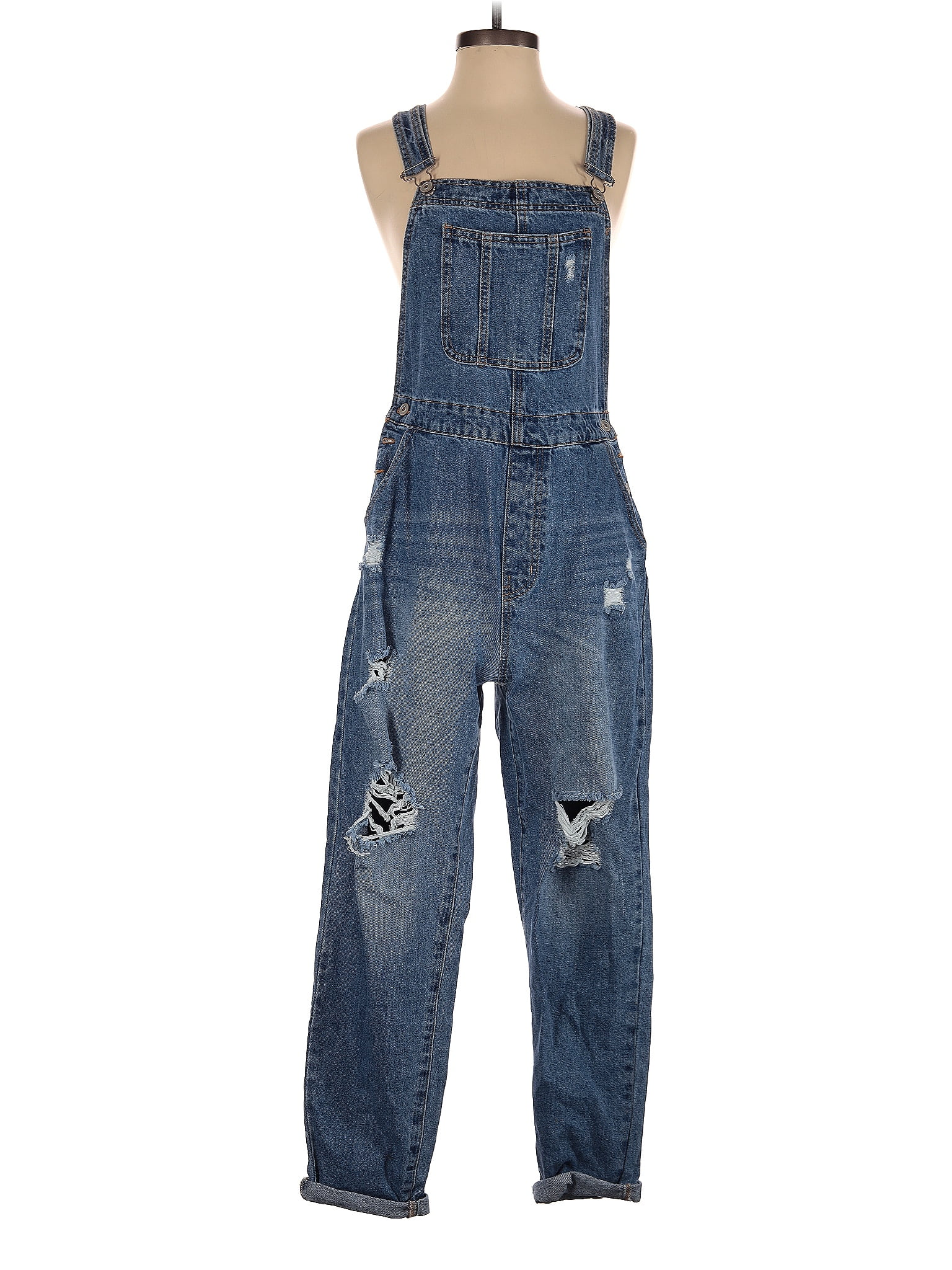 Fashion Nova 100% Cotton Solid Blue Overalls Size M - 20% off | thredUP