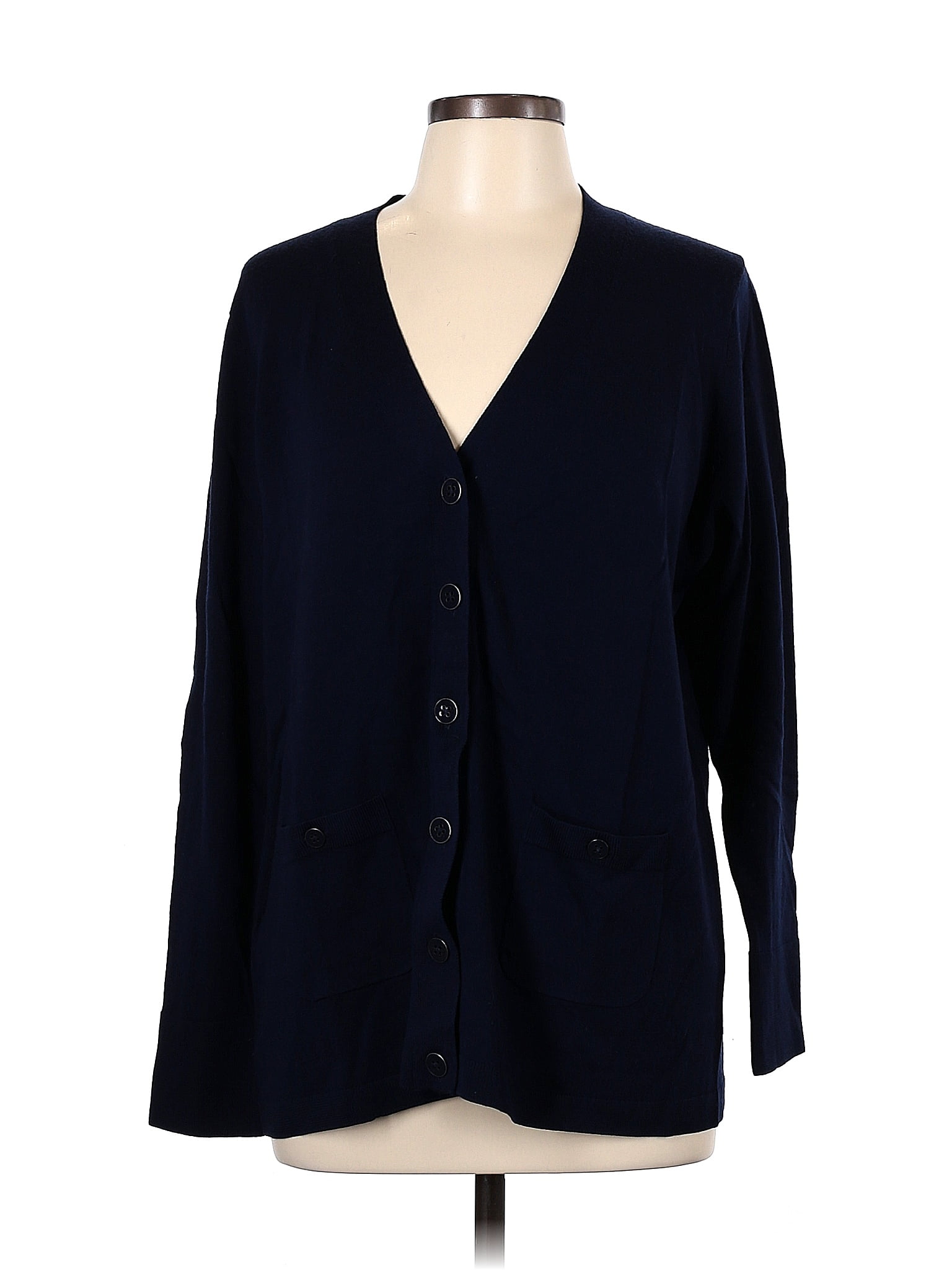 Talbots 100% Wool Color Block Solid Navy Blue Cardigan Size 1X (Plus ...