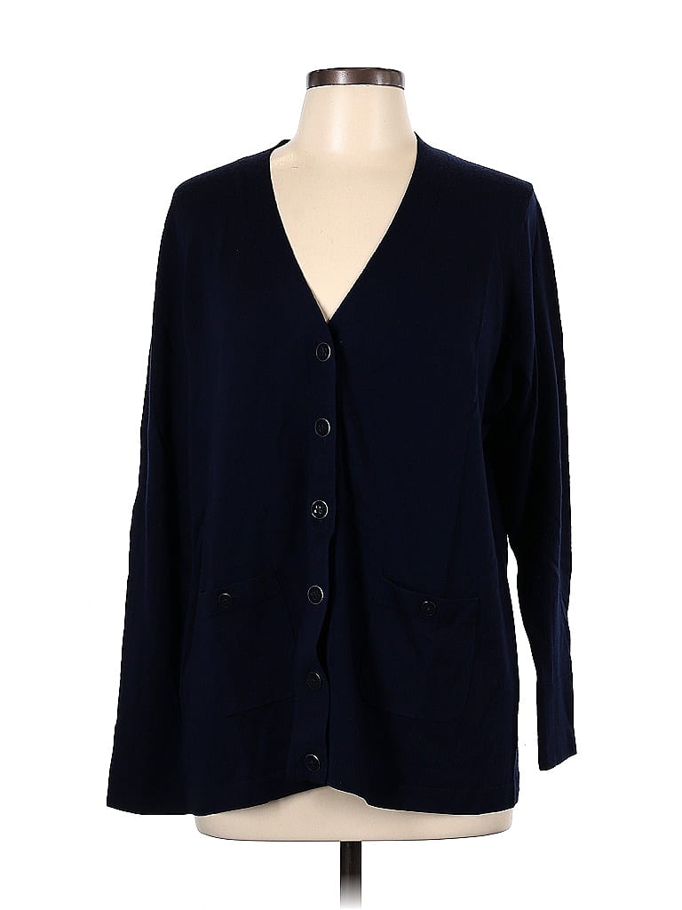 Talbots 100 Wool Color Block Solid Navy Blue Cardigan Size 1x Plus