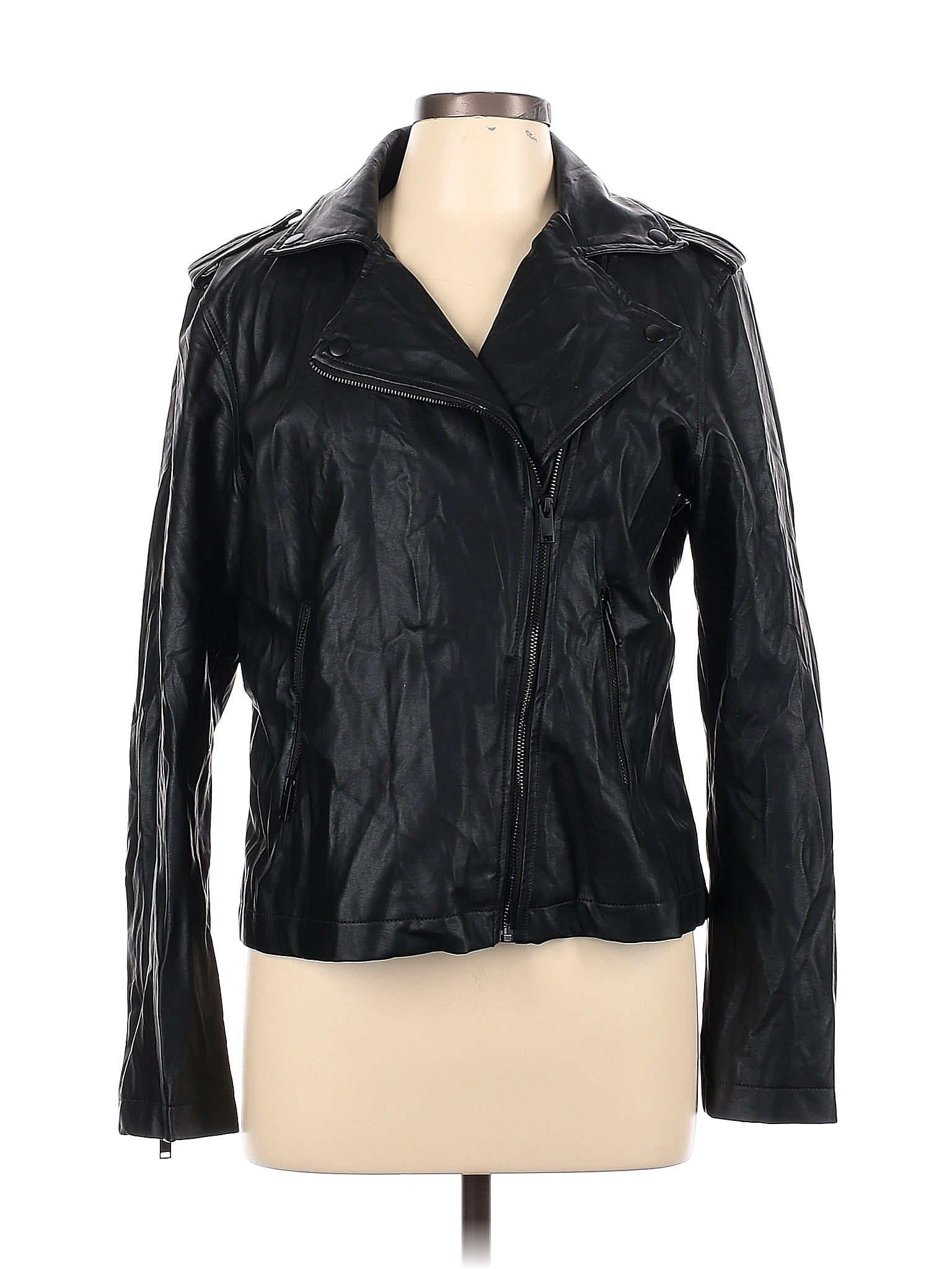 Simply Vera Vera Wang 100% Viscose Solid Black Faux Leather Jacket Size L - 72% off | thredUP