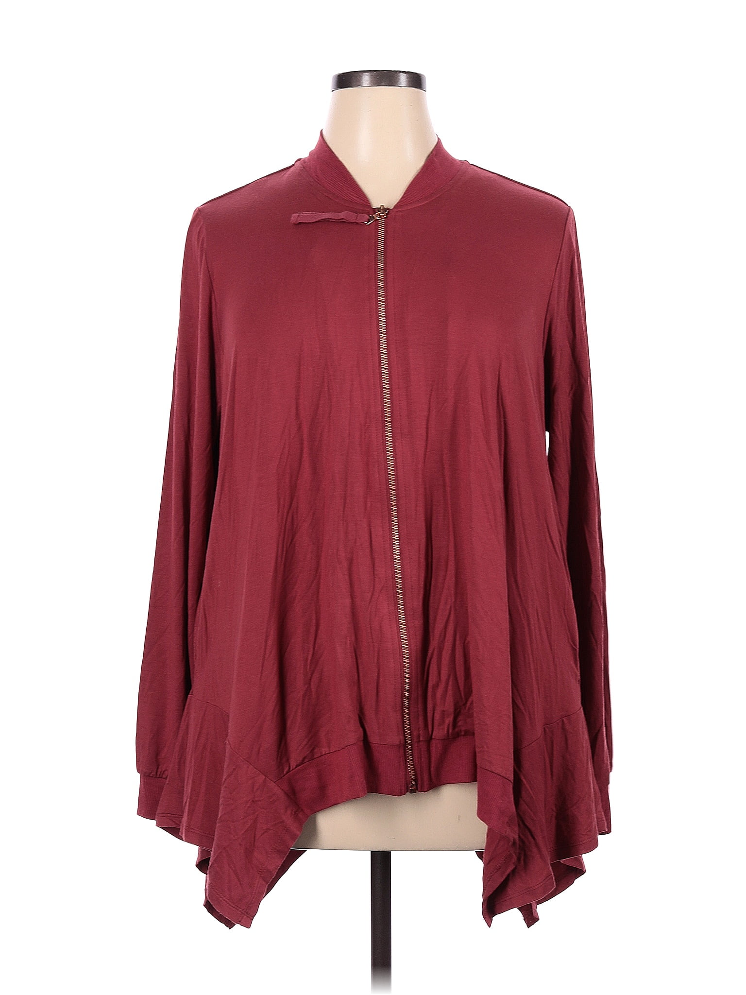 Logo By Lori Goldstein Color Block Solid Maroon Burgundy Cardigan Size