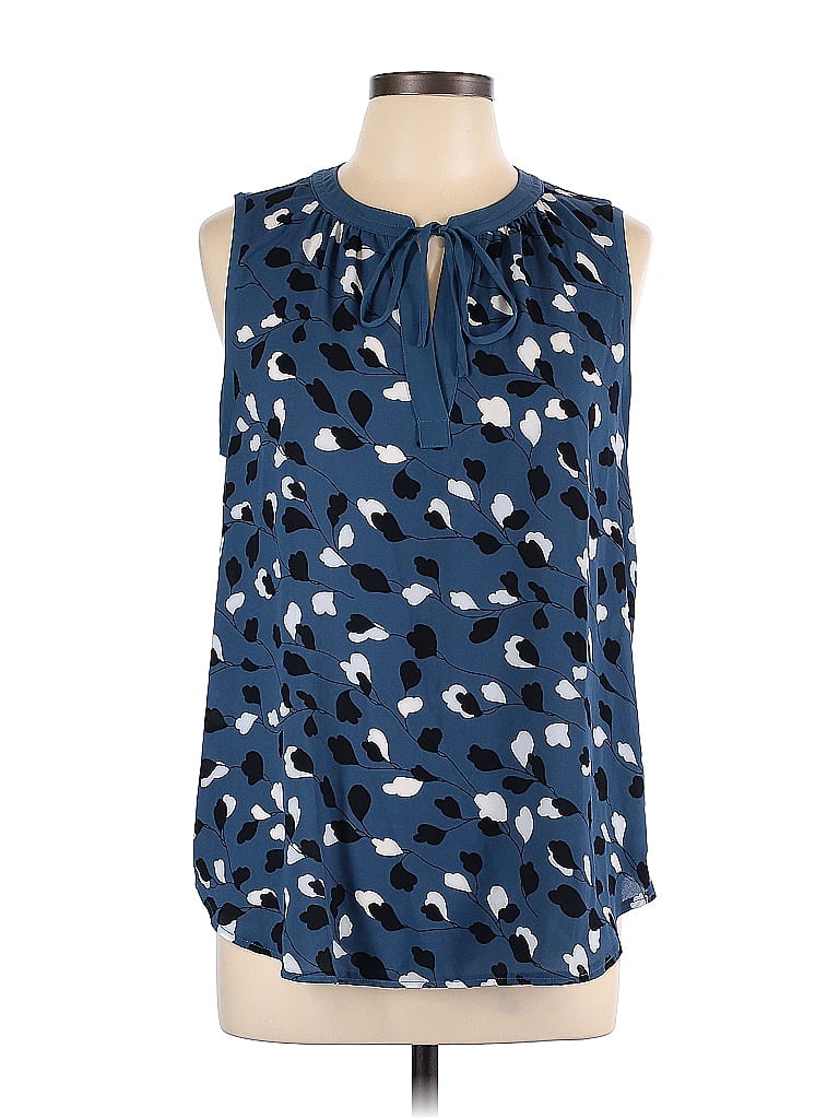 Ann Taylor Loft 100 Polyester Polka Dots Teal Blue Sleeveless Blouse