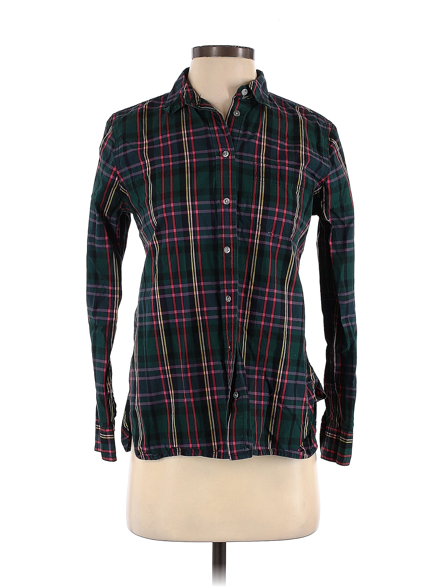 J Crew 100 Cotton Plaid Green Long Sleeve Button Down Shirt Size 4