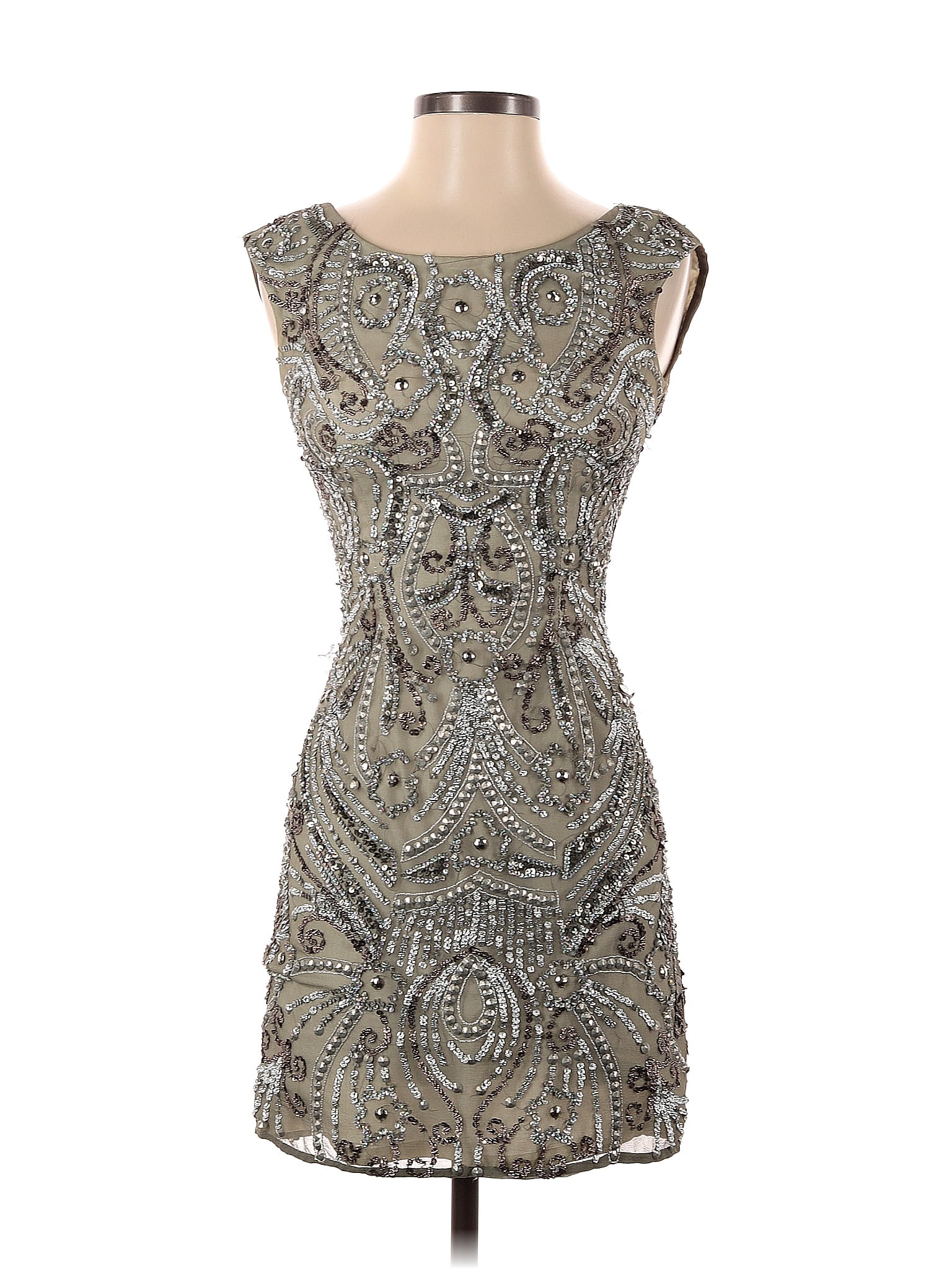 Shail K 100% Silk Jacquard Paisley Brocade Silver Cocktail Dress Size 0 ...