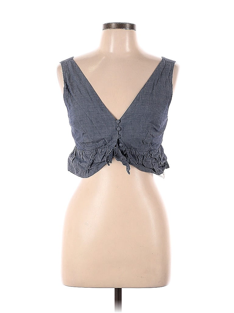 Thakoon Collective Solid Gray Blue Chambray Ruffle Crop Top Size 10 ...