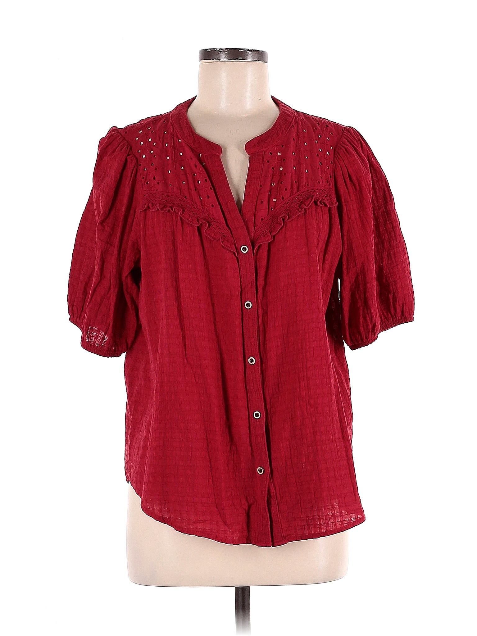 Knox Rose 100% Cotton Checkered-gingham Red Short Sleeve Button-Down ...