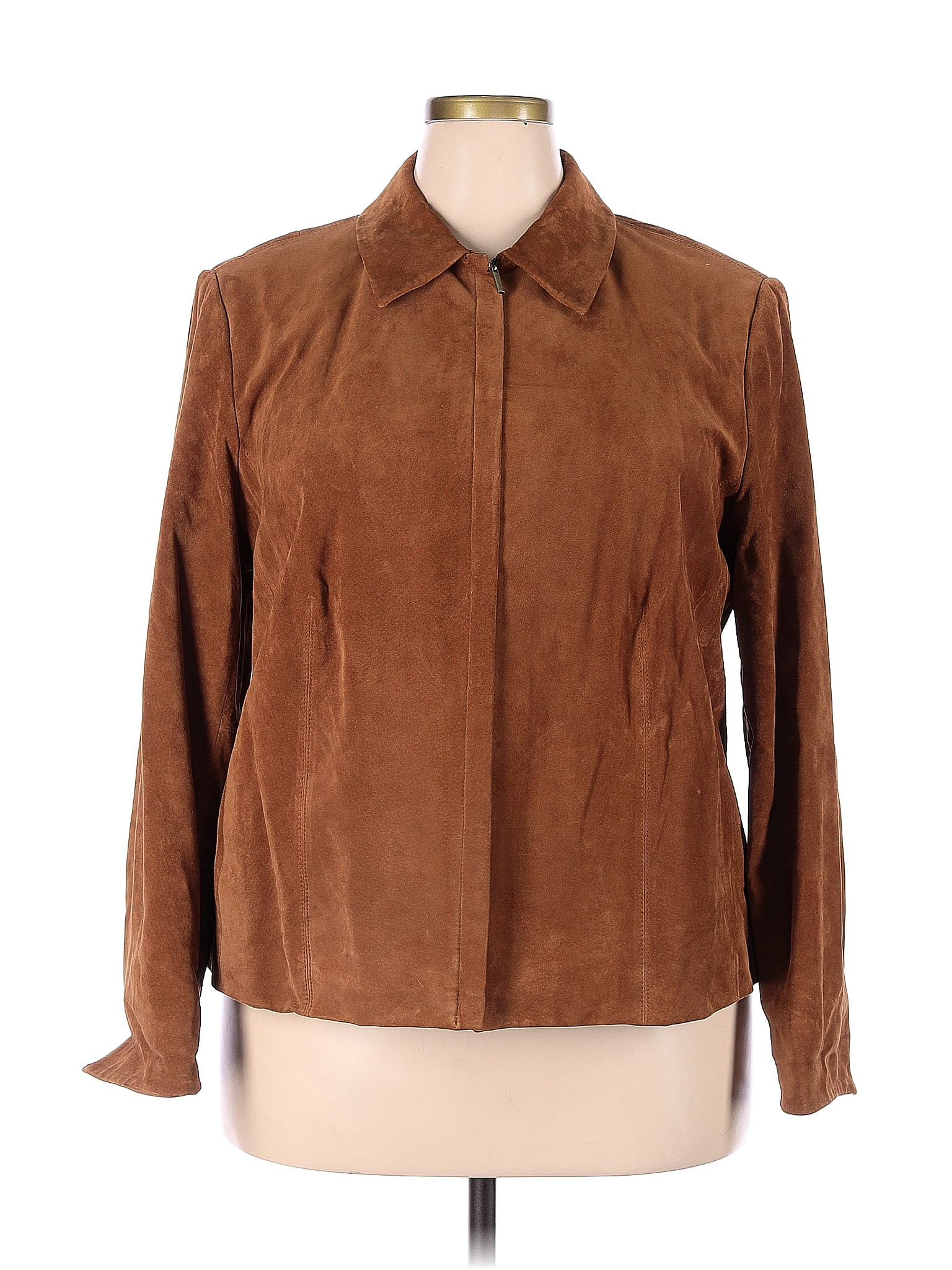 Kate Hill 100% Leather Solid Brown Leather Jacket Size 20 (Plus) - 55% off | thredUP