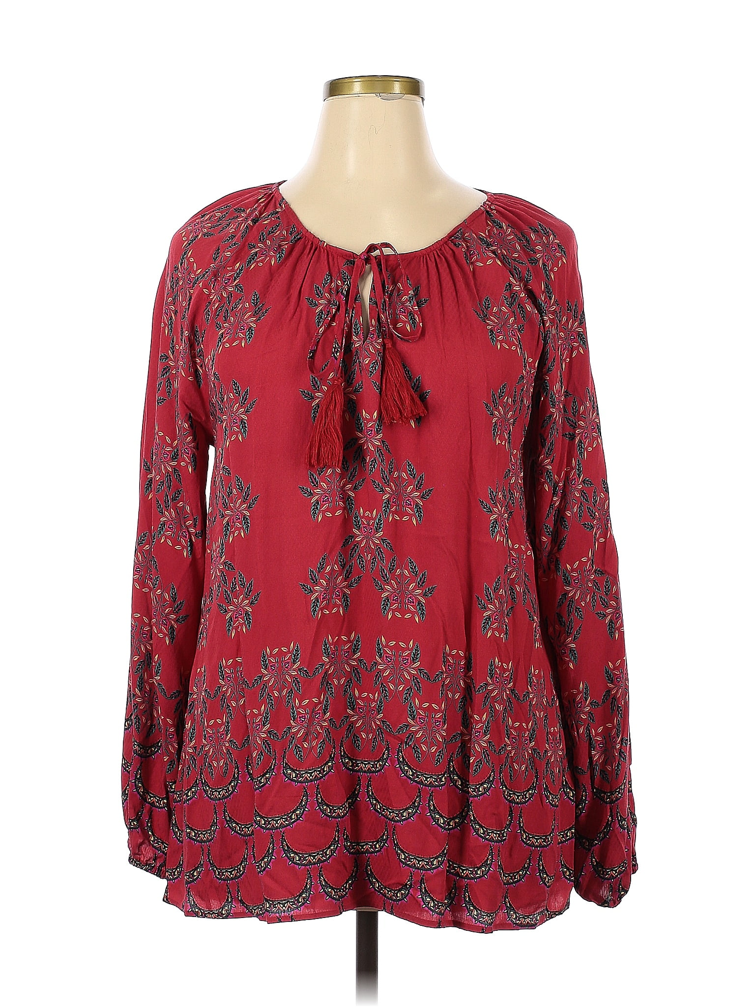 Sundance 100 Viscose Red Long Sleeve Blouse Size Xl 70 Off Thredup