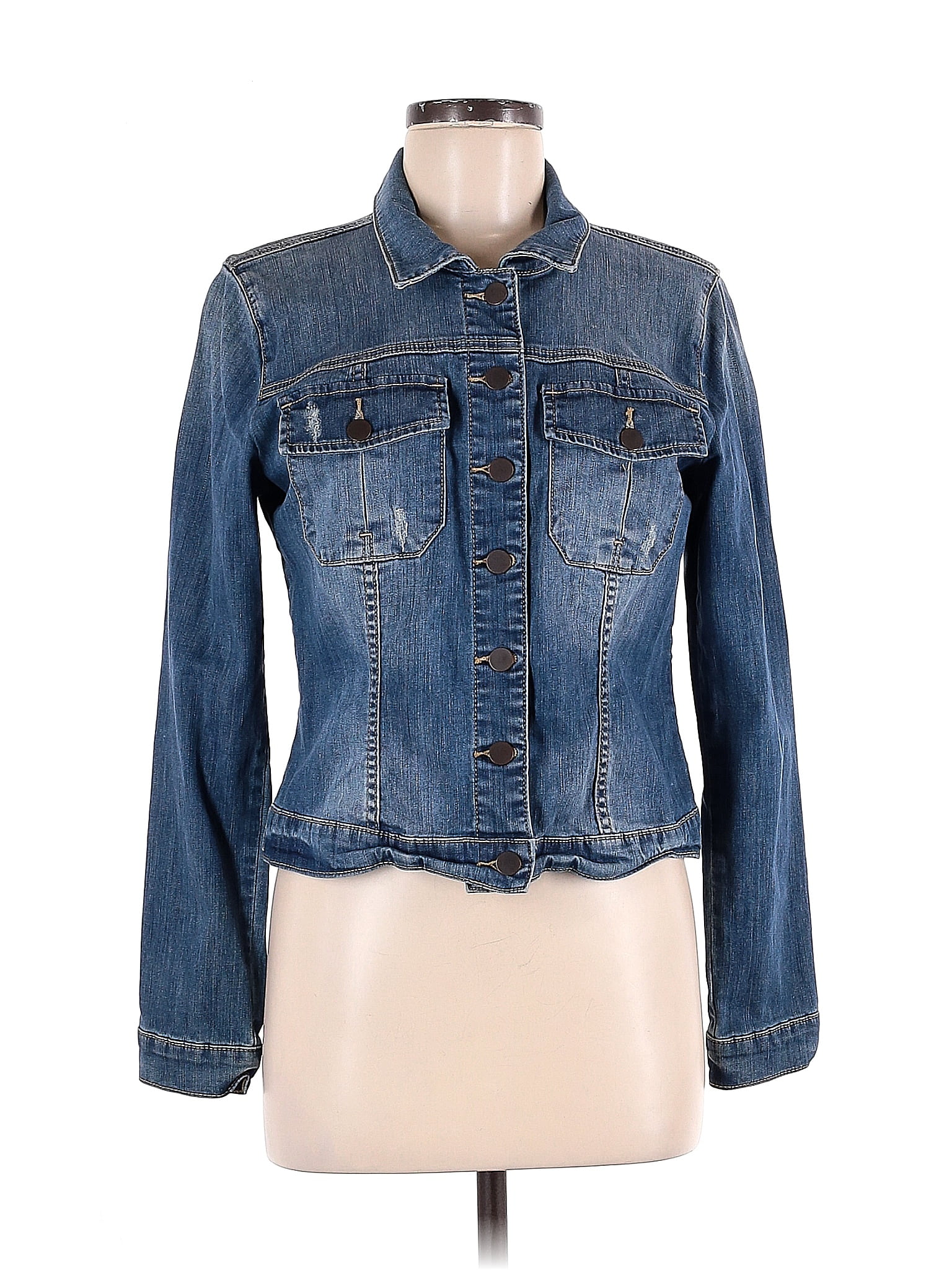 Kut from the Kloth Solid Blue Denim Jacket Size L - 63% off | thredUP