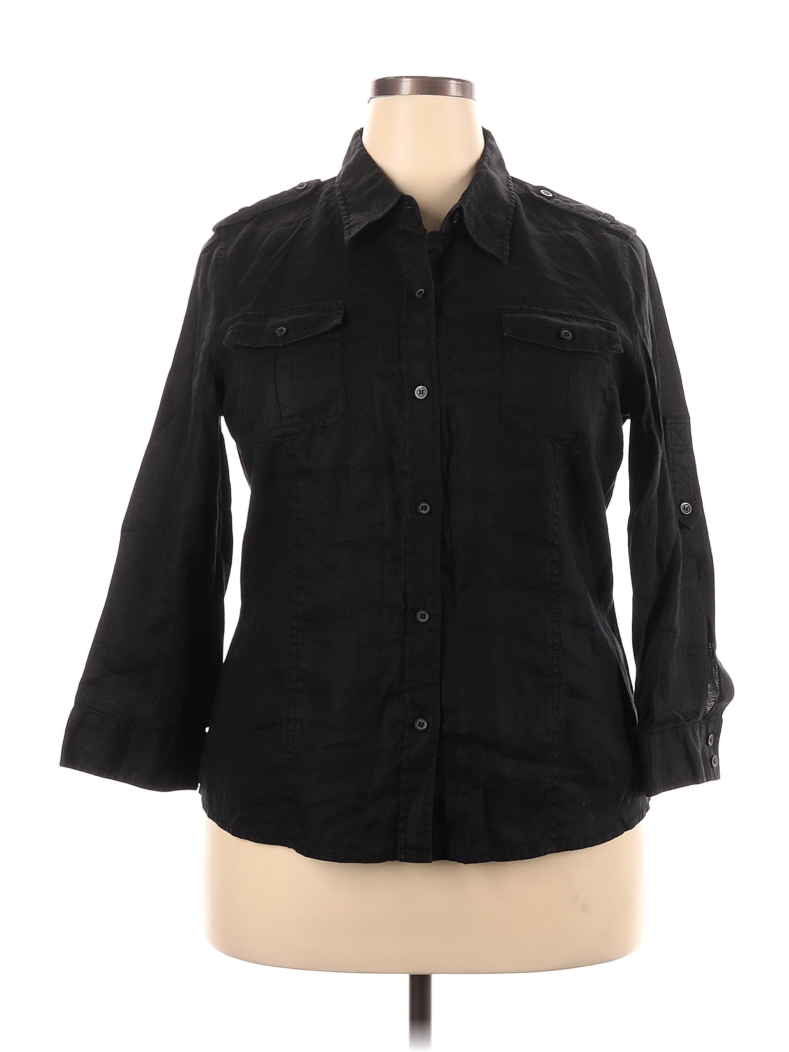 Liz Claiborne 100% Linen Solid Black Long Sleeve Button-Down Shirt Size XL - 59% off | ThredUp