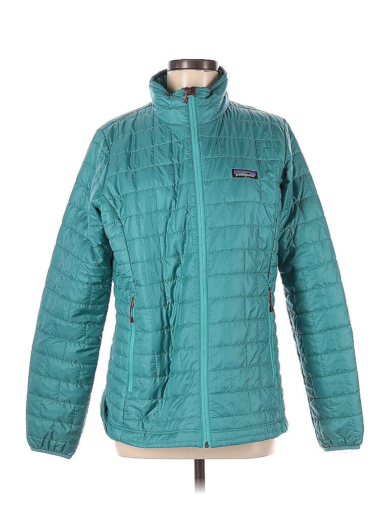 Patagonia 100% Polyester Solid Color Block Teal Coat Size L - 51% off ...