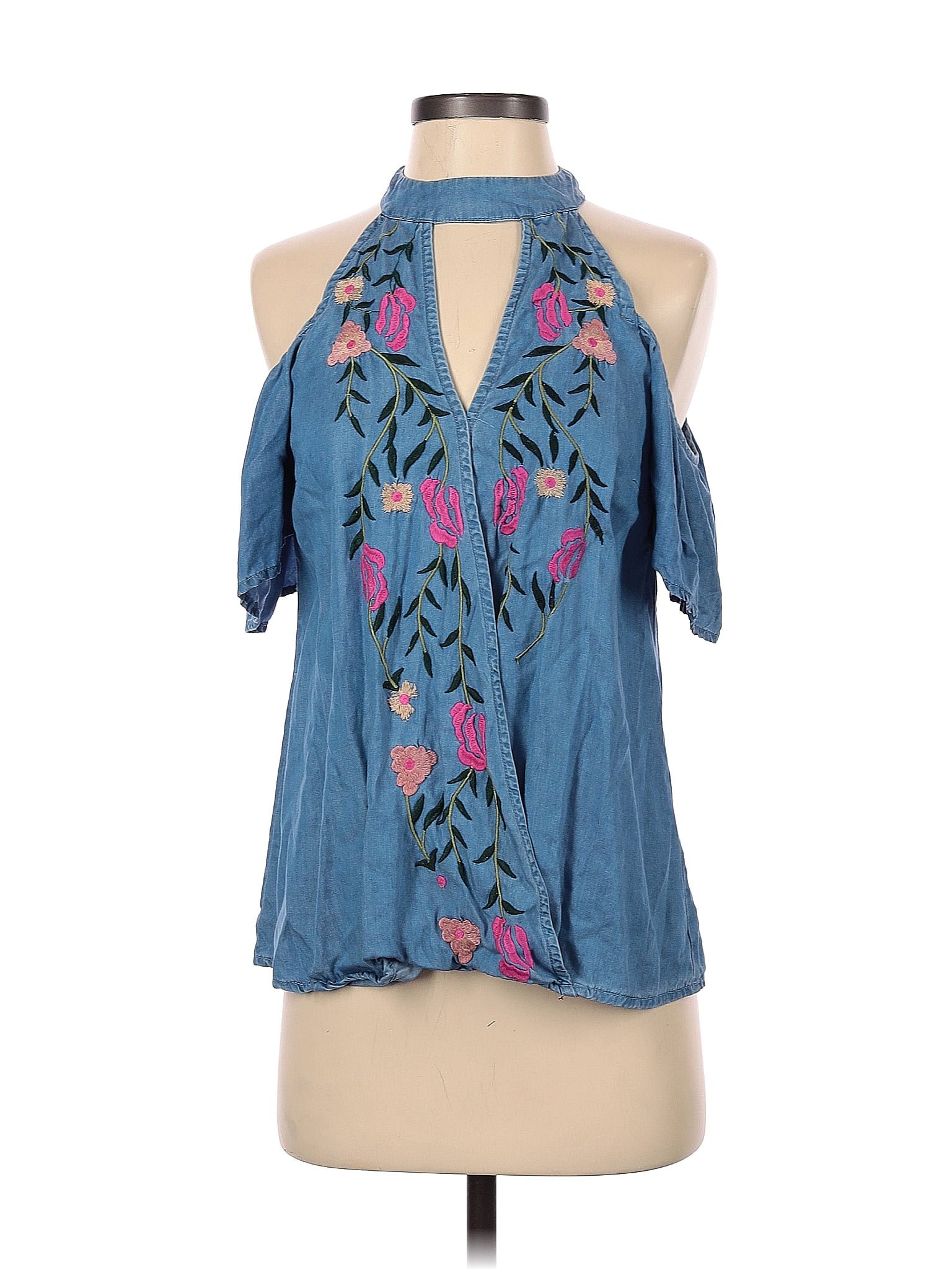 Blue Rain 100% Tencel Floral Blue Short Sleeve Blouse Size XS - 63% off ...