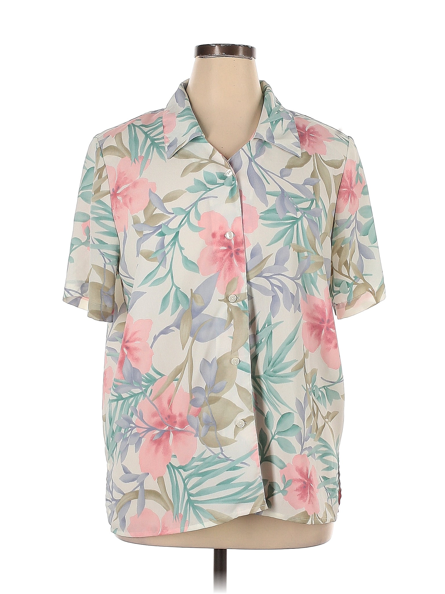 Alfred Dunner 100% Polyester Color Block Floral Tropical Ivory Short ...