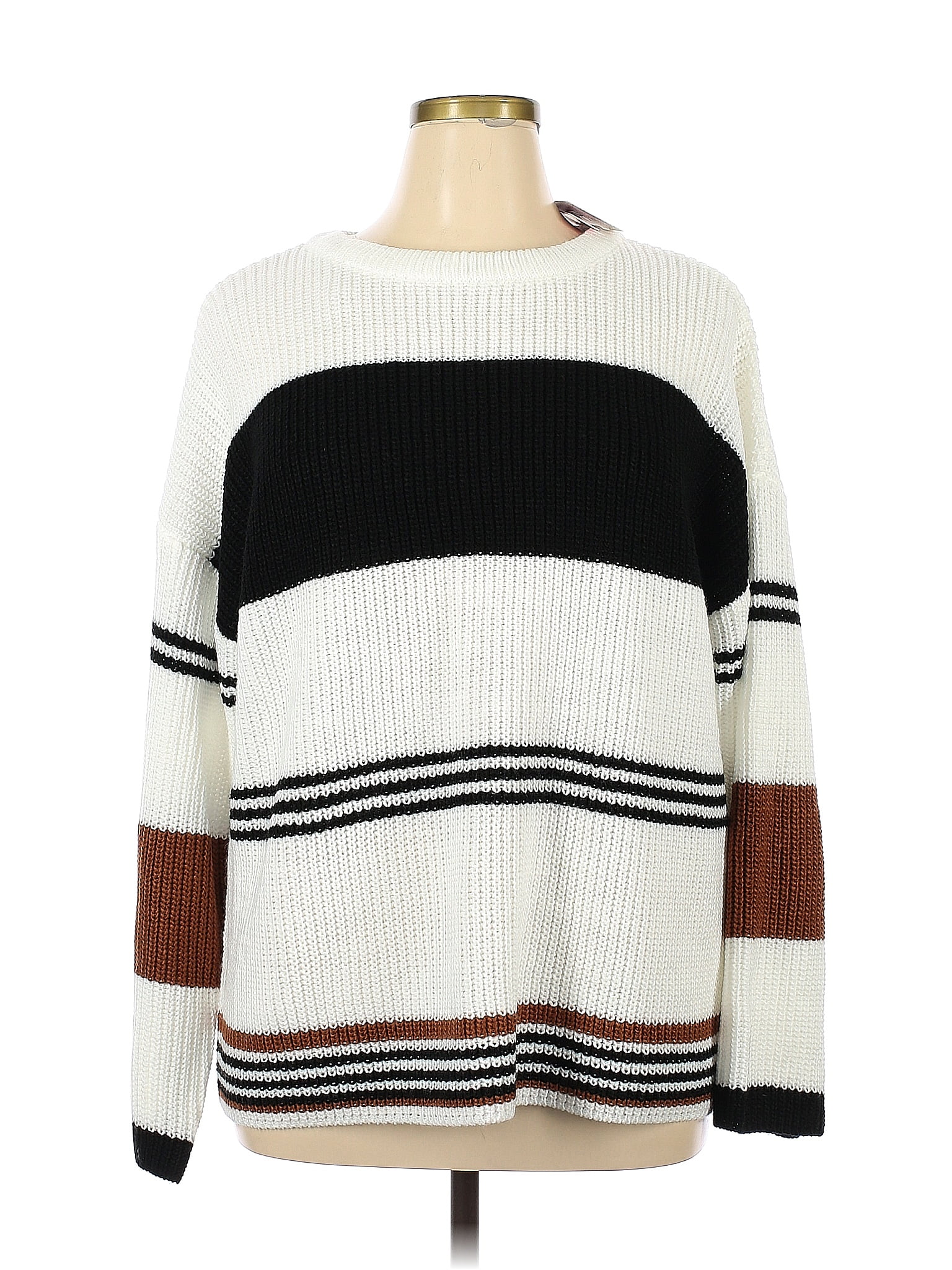 Andree by UNIT 100% Acrylic Color Block Stripes White Pullover Sweater ...