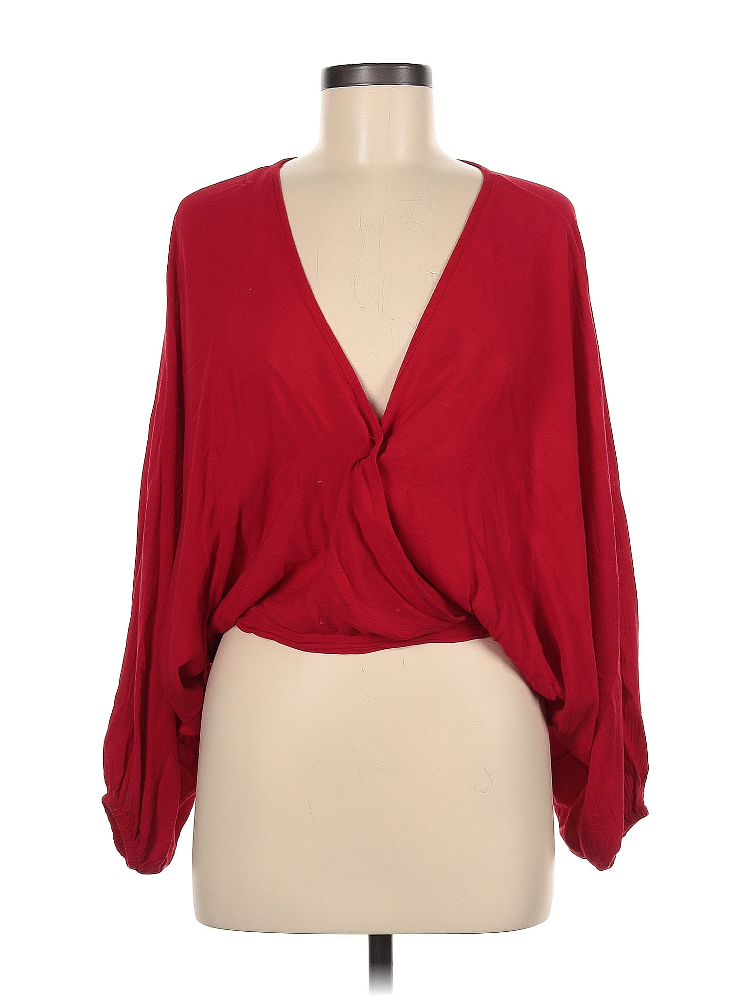 American Threads Solid Red Long Sleeve Blouse Size M 62 Off Thredup