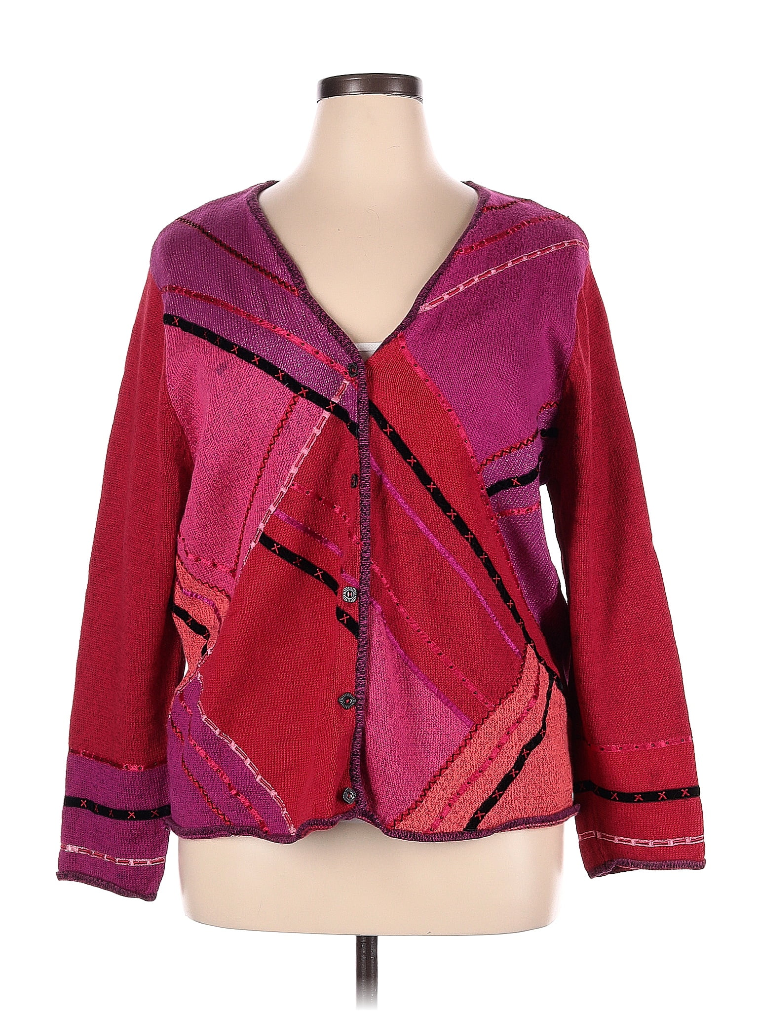 Napa Valley Color Block Stripes Red Cardigan Size 1X (Plus) - 40% off ...