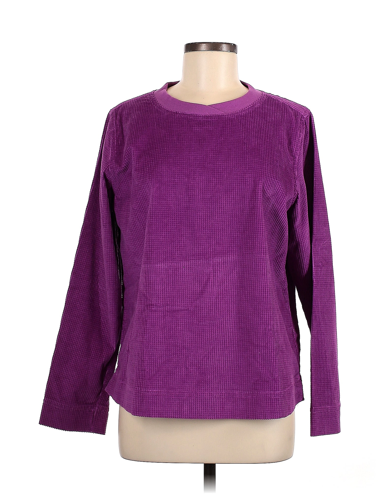 Denim And Co 100 Cotton Color Block Solid Purple Thermal Top Size M 50