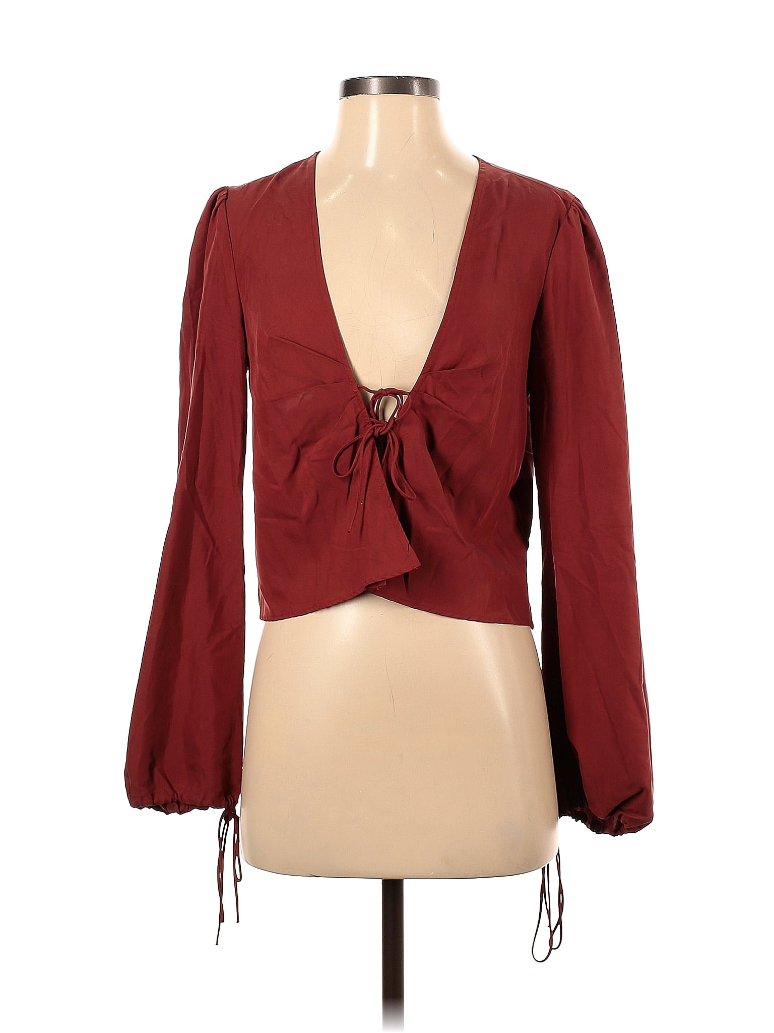 Urban Outfitters Solid Maroon Burgundy Long Sleeve Blouse Size S 59