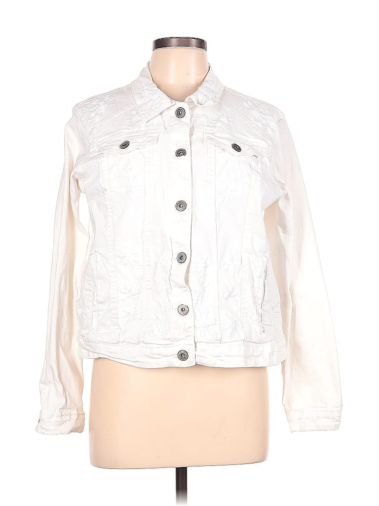 Baccini Solid White Denim Jacket Size L - 41% off | thredUP