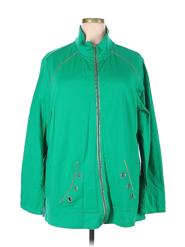 Quacker Factory Solid Green Track Jacket Size 3X (Plus) - 70% off | thredUP