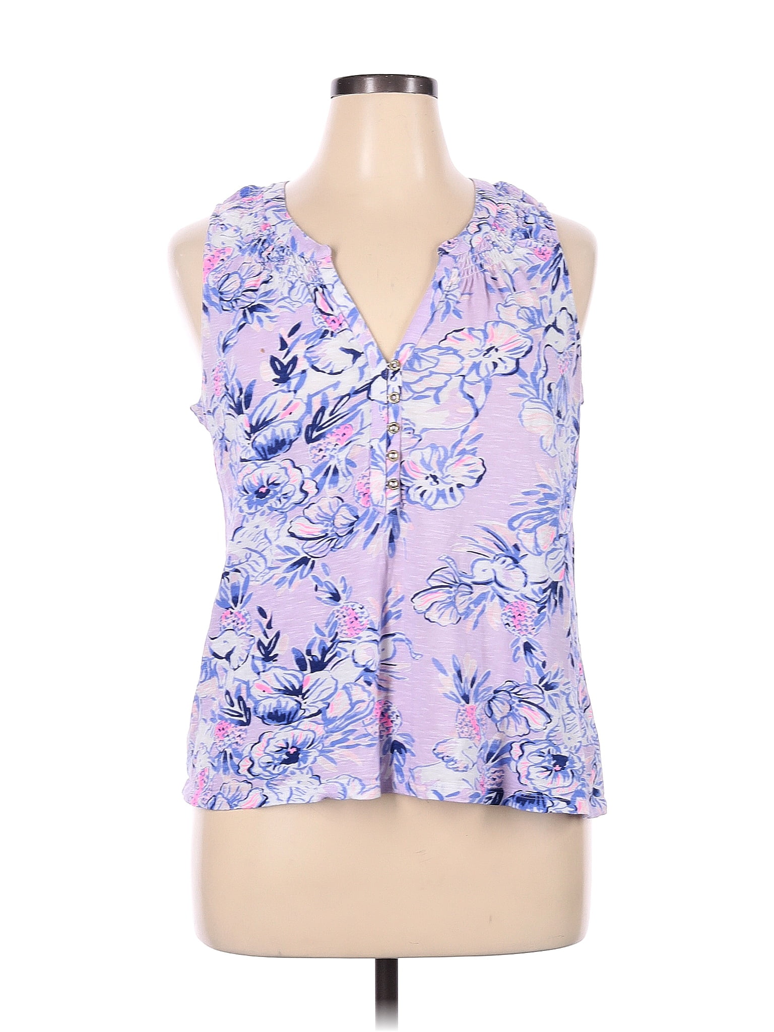 Lilly Pulitzer 100 Cotton Tropical Purple Sleeveless Blouse Size Xl