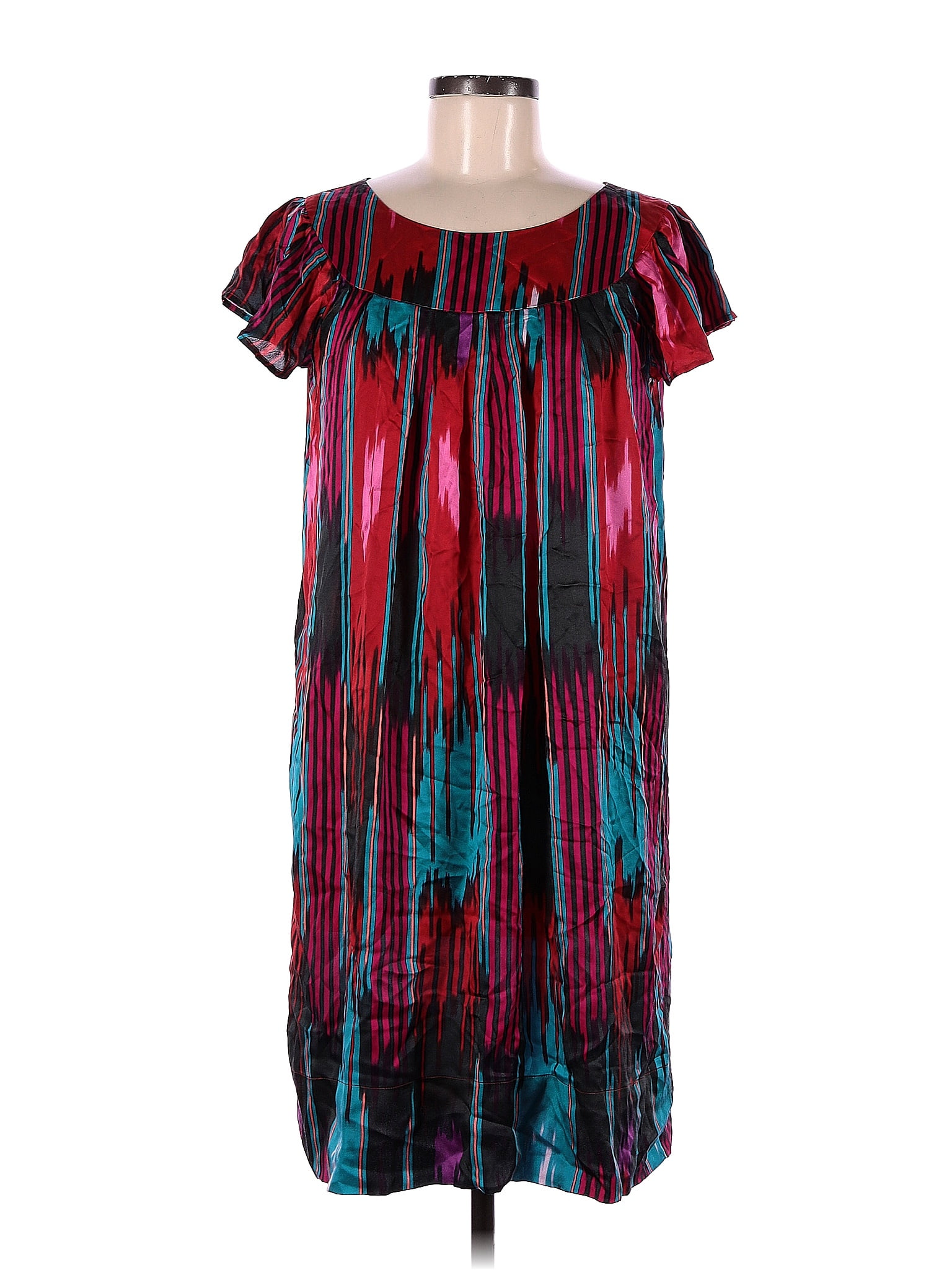 French Connection 100% Silk Multi Color Burgundy Casual Dress Size 6 ...