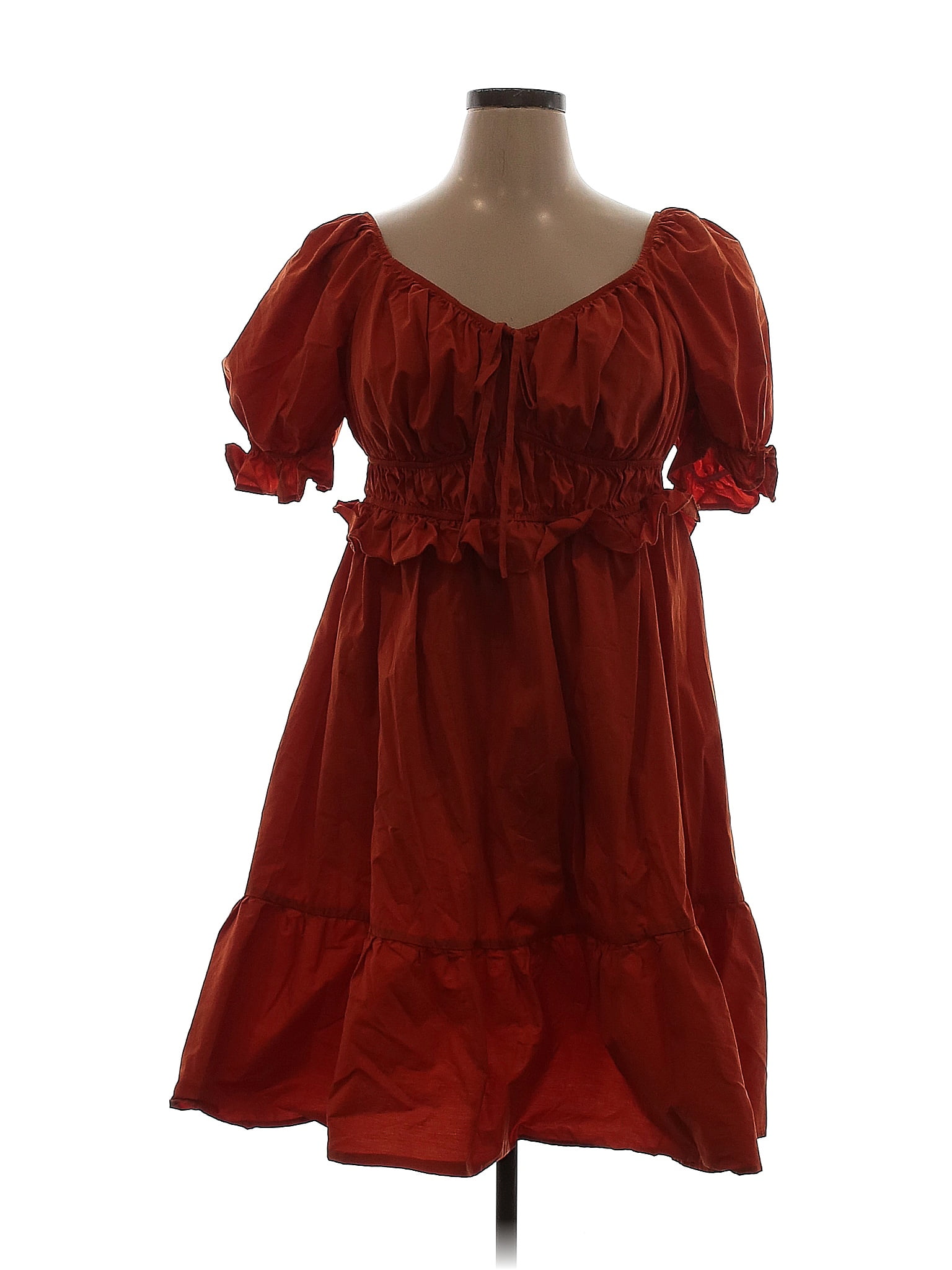 Shein 100 Cotton Solid Burnt Orange Red Casual Dress Size 2x Plus