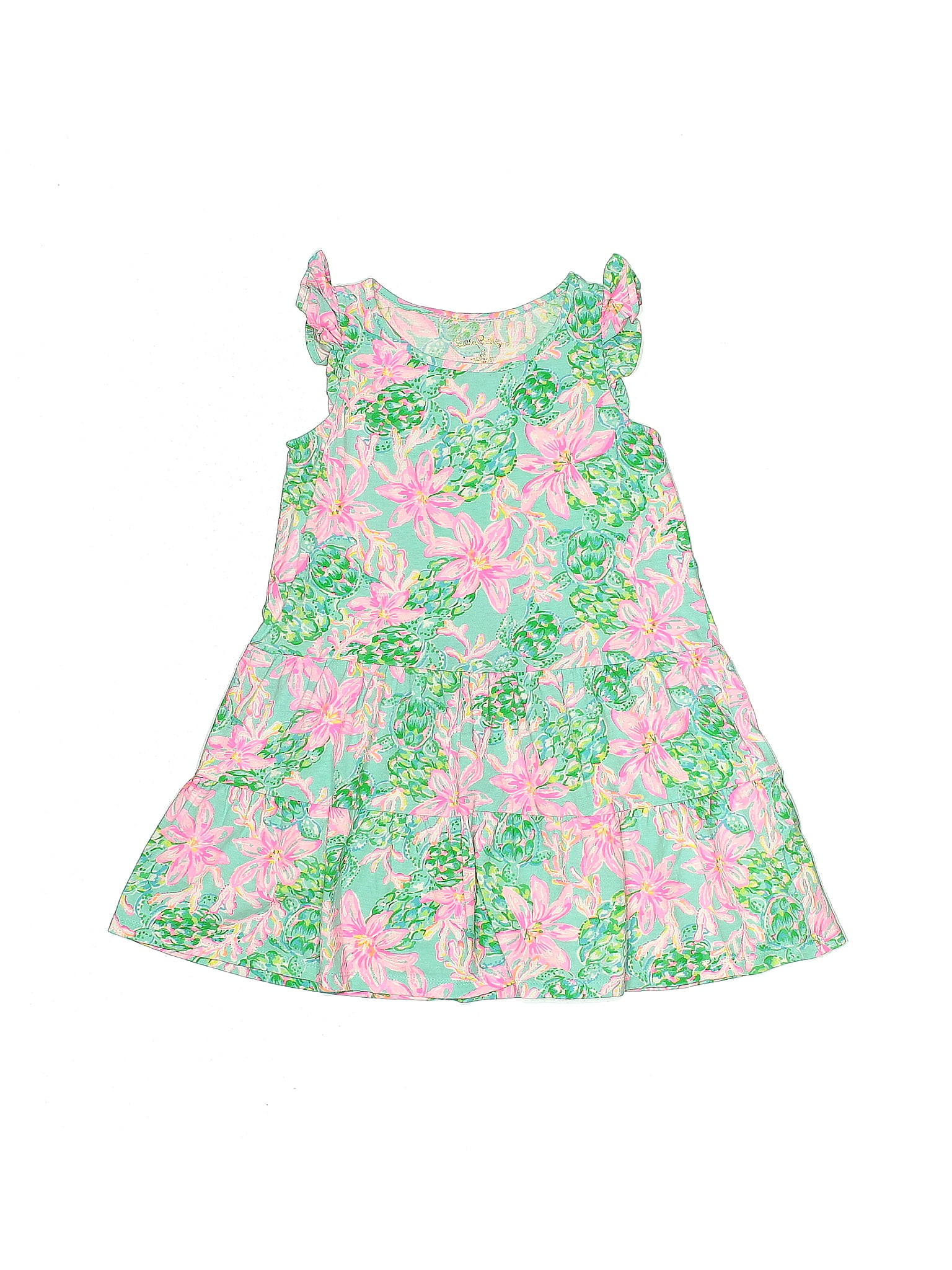 Lilly Pulitzer 100 Cotton Floral Green Dress Size 6 7 66 Off