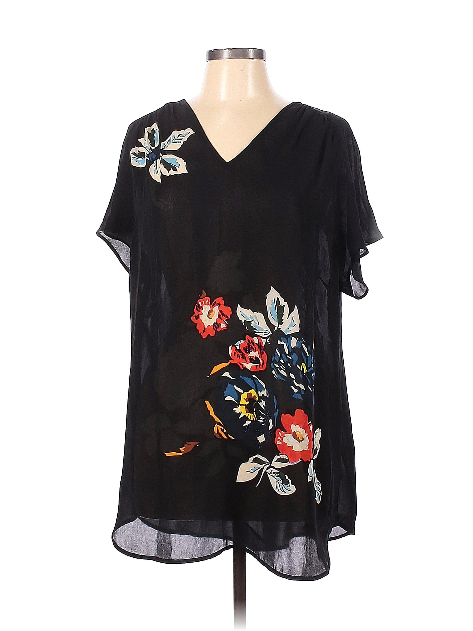 Cabi 100 Polyester Floral Black Short Sleeve Blouse Size L 47 Off