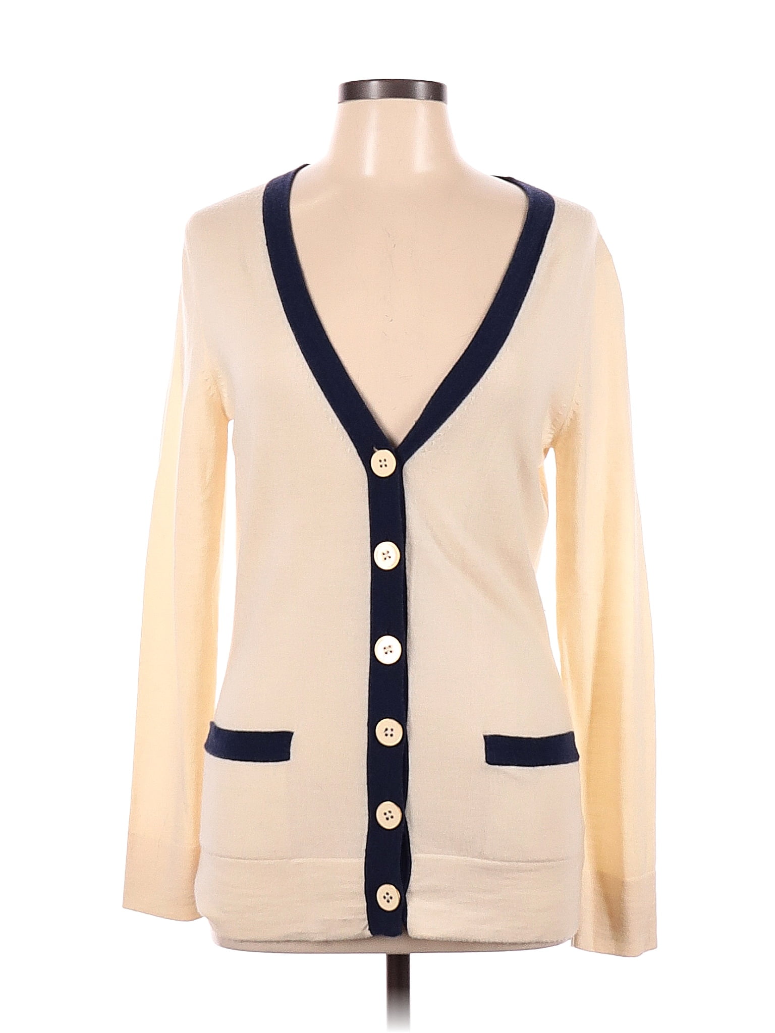 Lilly Pulitzer 100% Merino Wool Color Block Solid Ivory Wool Cardigan ...