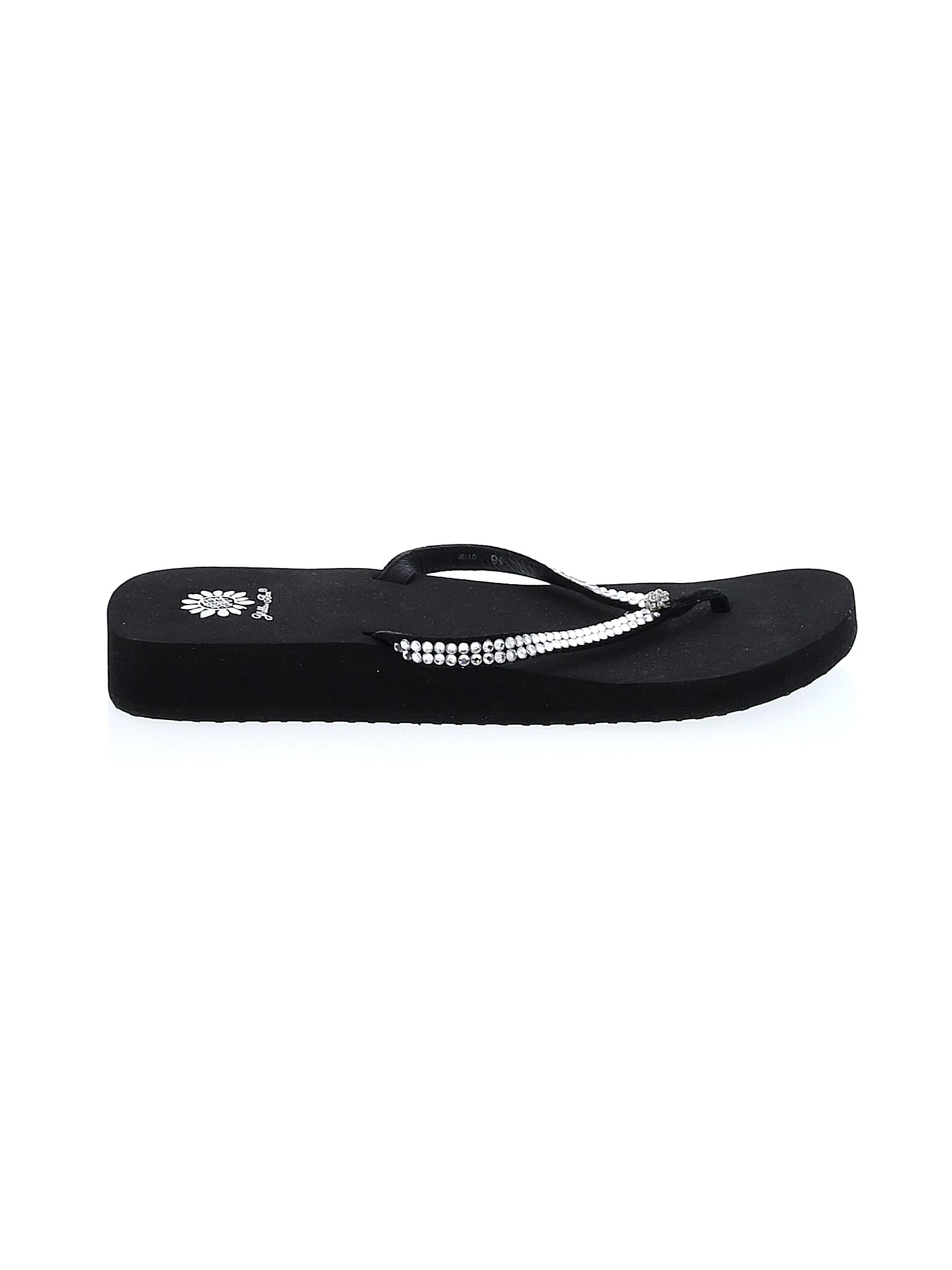 Yellow Box 100 Leather Solid Black Silver Flip Flops Size 9 12 26 Off Thredup