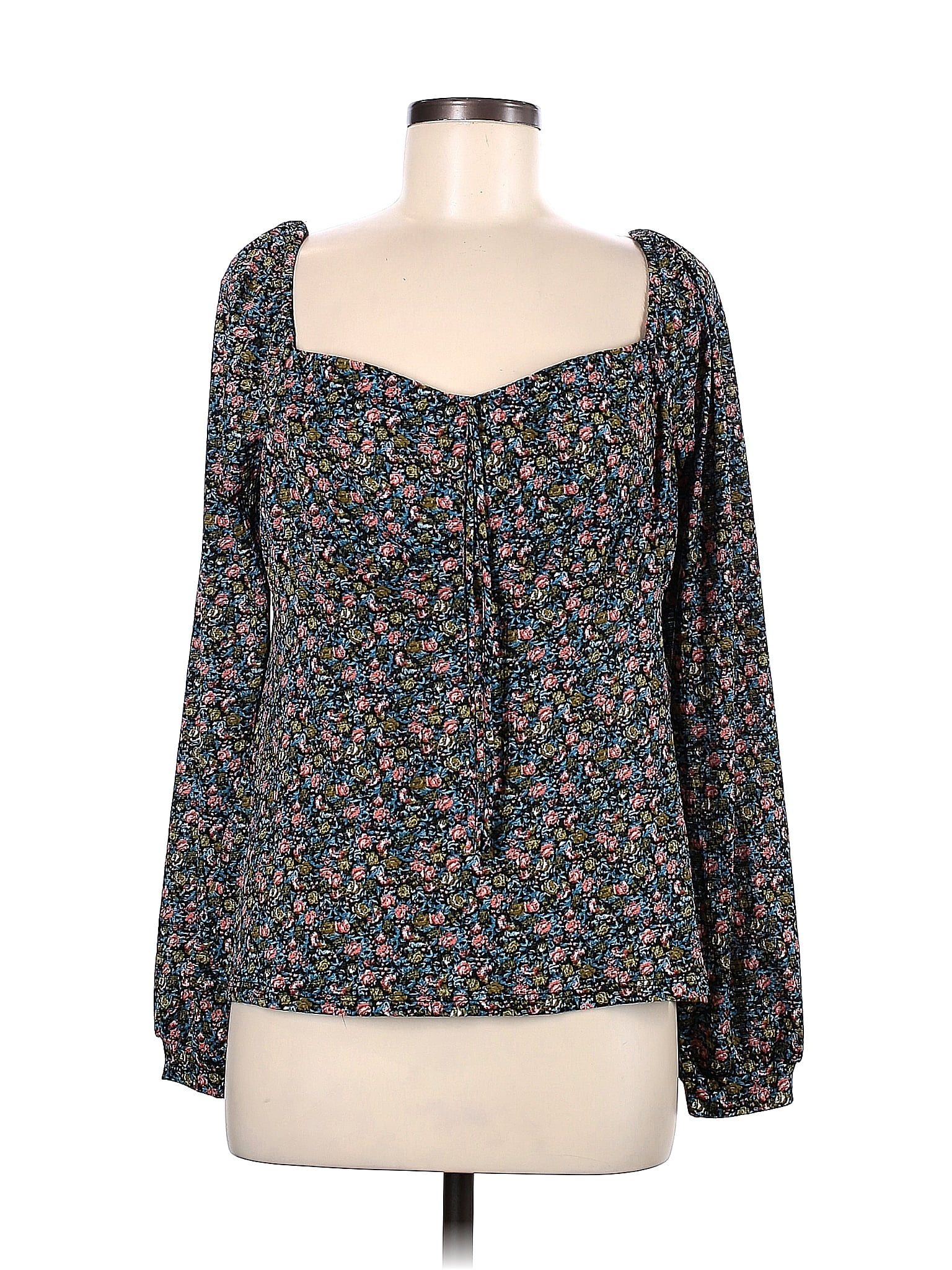 Signature Floral Black Long Sleeve Blouse Size L 59 Off Thredup