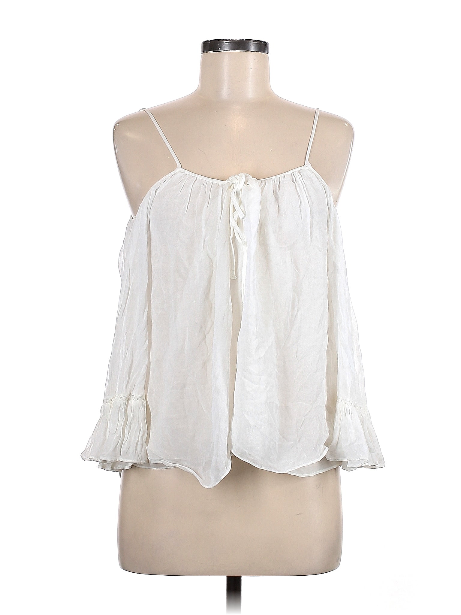 Trafaluc By Zara 100 Polyester Solid White Ivory Long Sleeve Blouse