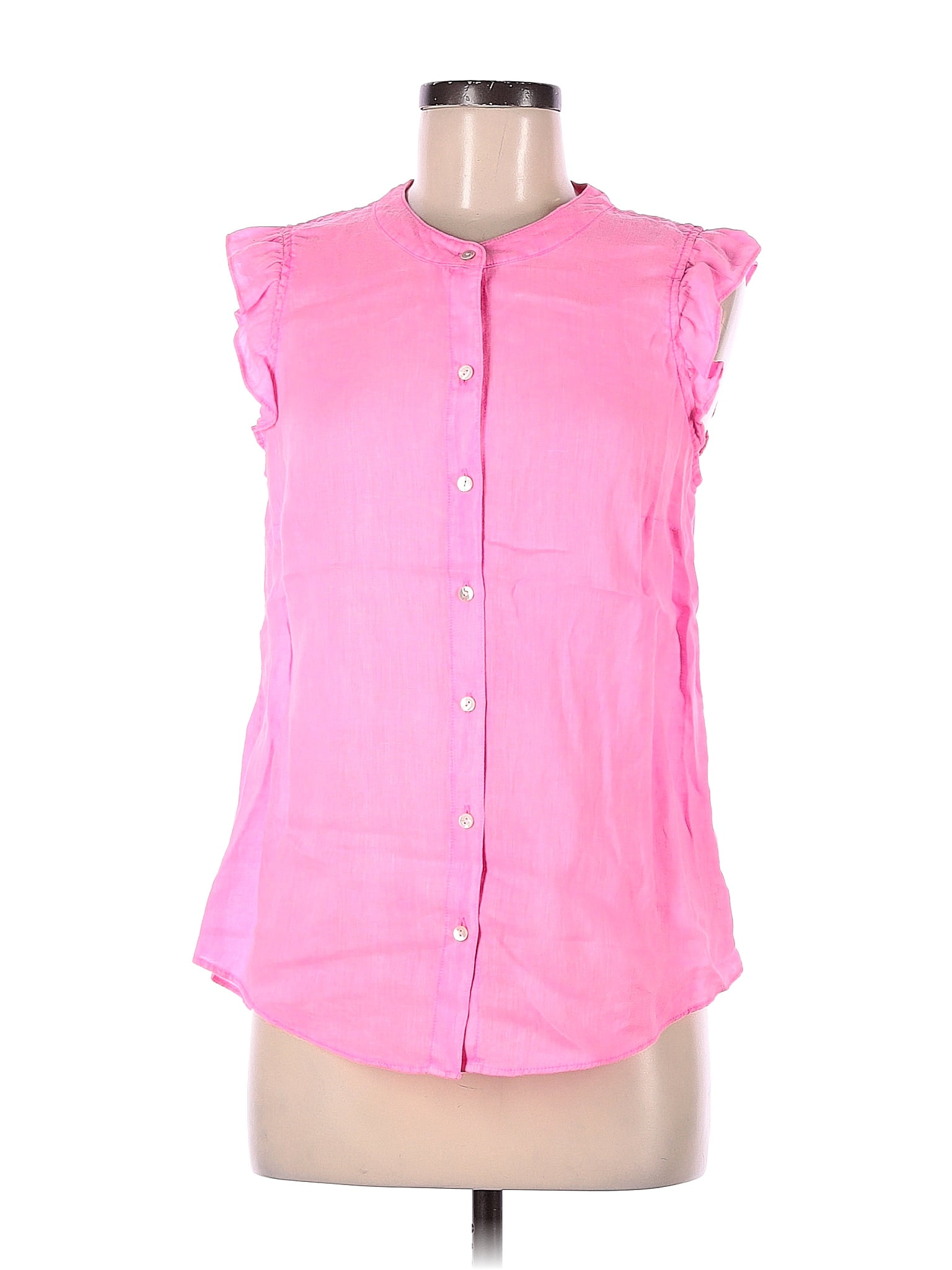 Lilly Pulitzer 100 Linen Solid Pink Short Sleeve Blouse Size M 69