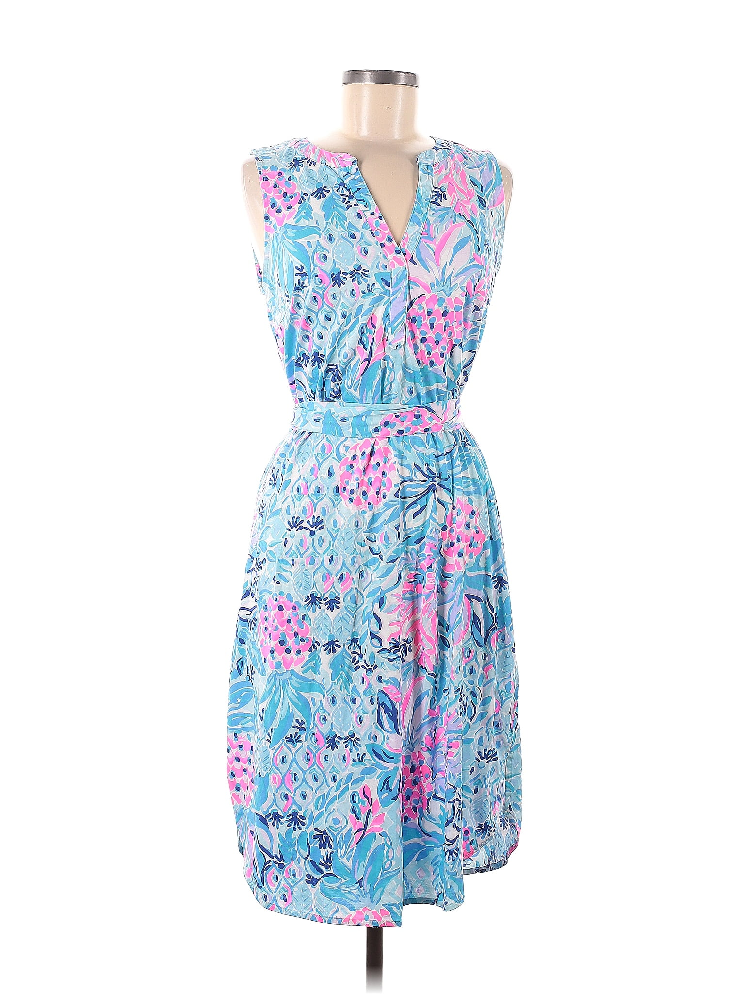 Lilly Pulitzer 100 Cotton Floral Multi Color Blue Casual Dress Size M