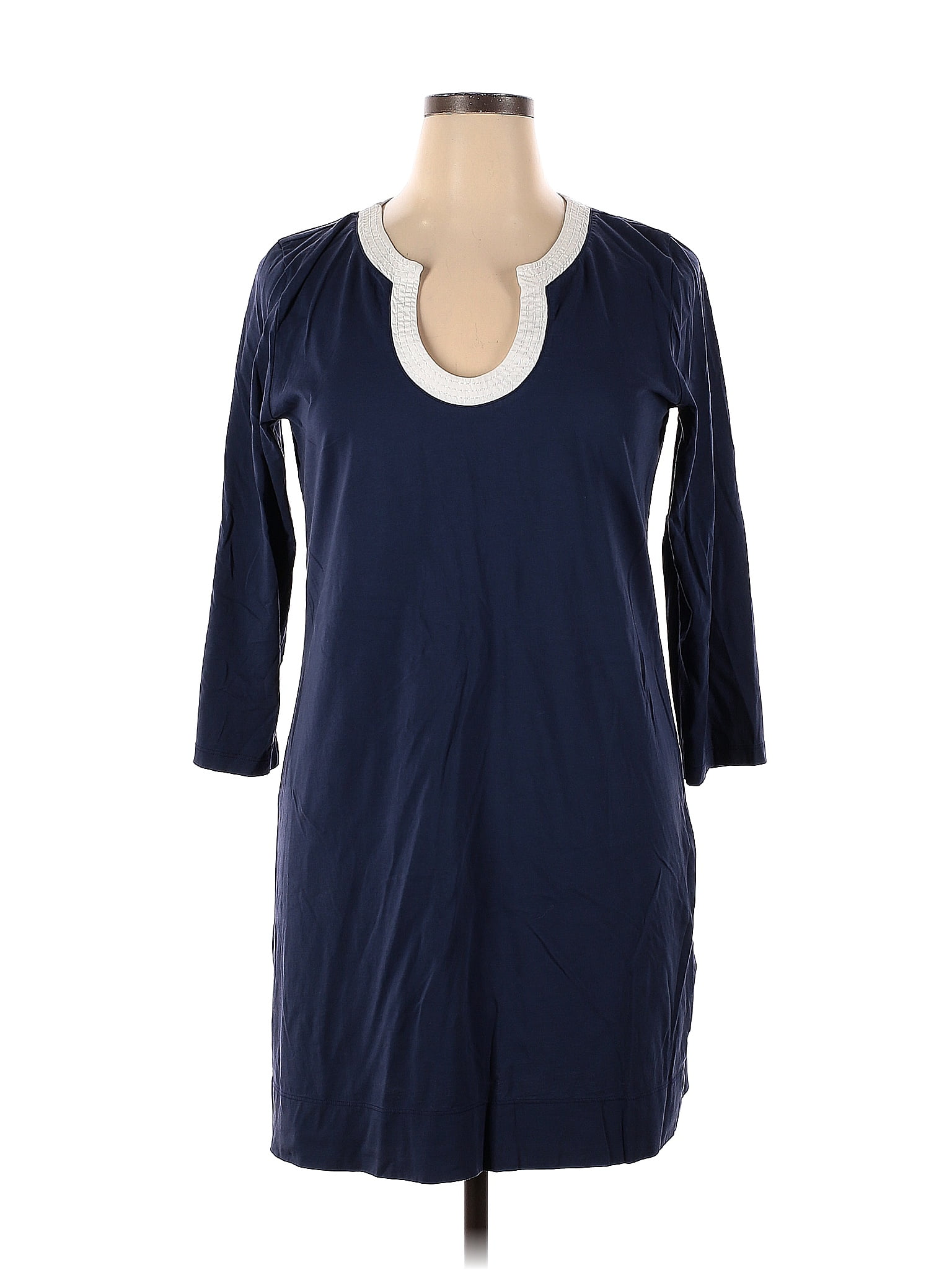 Lilly Pulitzer 100 Cotton Color Block Solid Navy Blue Casual Dress