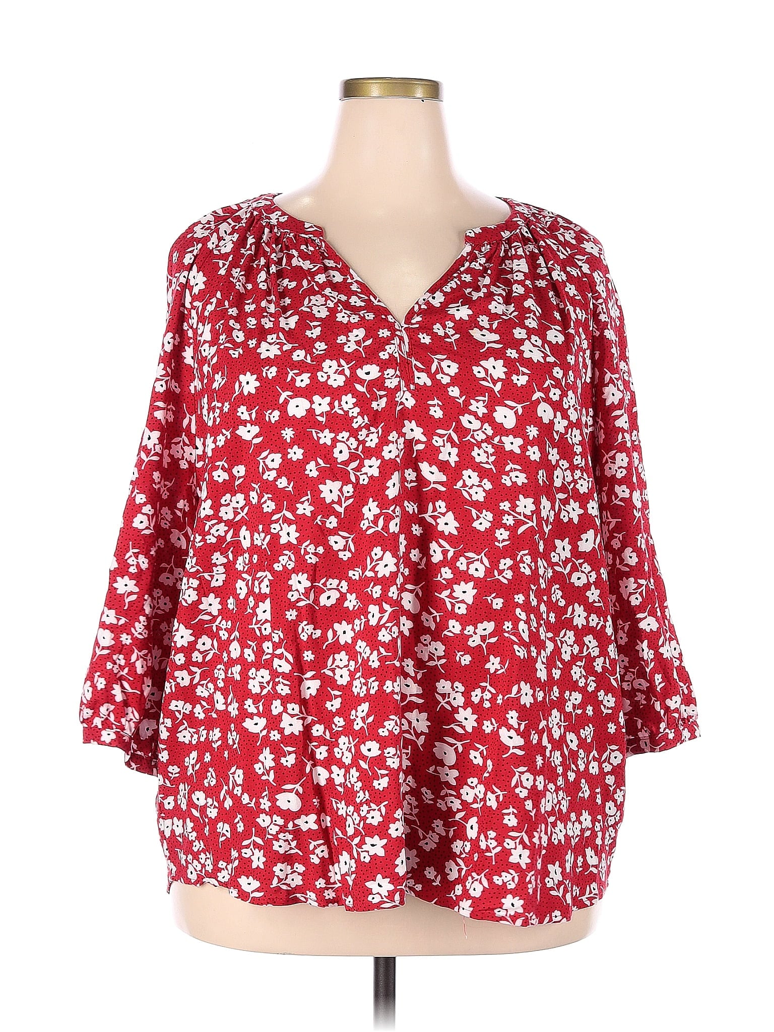 Jones New York 100% Rayon Floral Red 3/4 Sleeve Blouse Size 3X (Plus ...