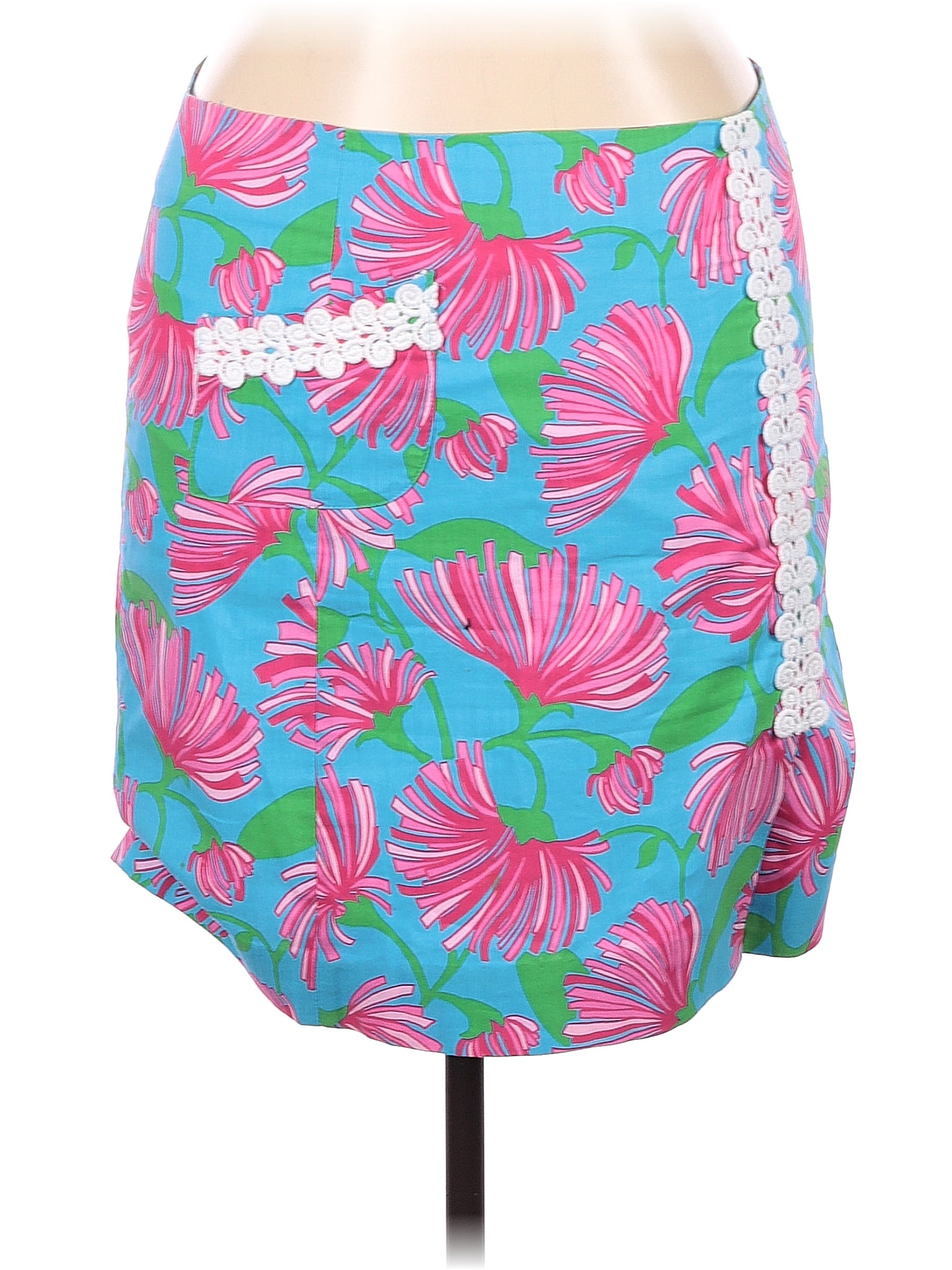 Lilly Pulitzer Floral Multi Color Teal Casual Skirt Size 14 60 Off