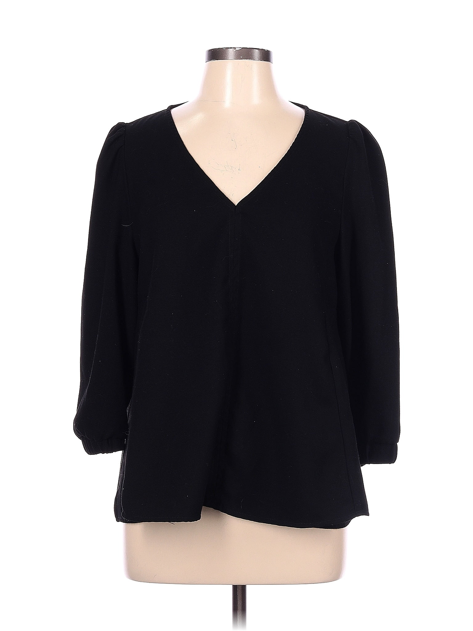 Tuckernuck 100% Polyester Polka Dots Black Long Sleeve Blouse Size L ...