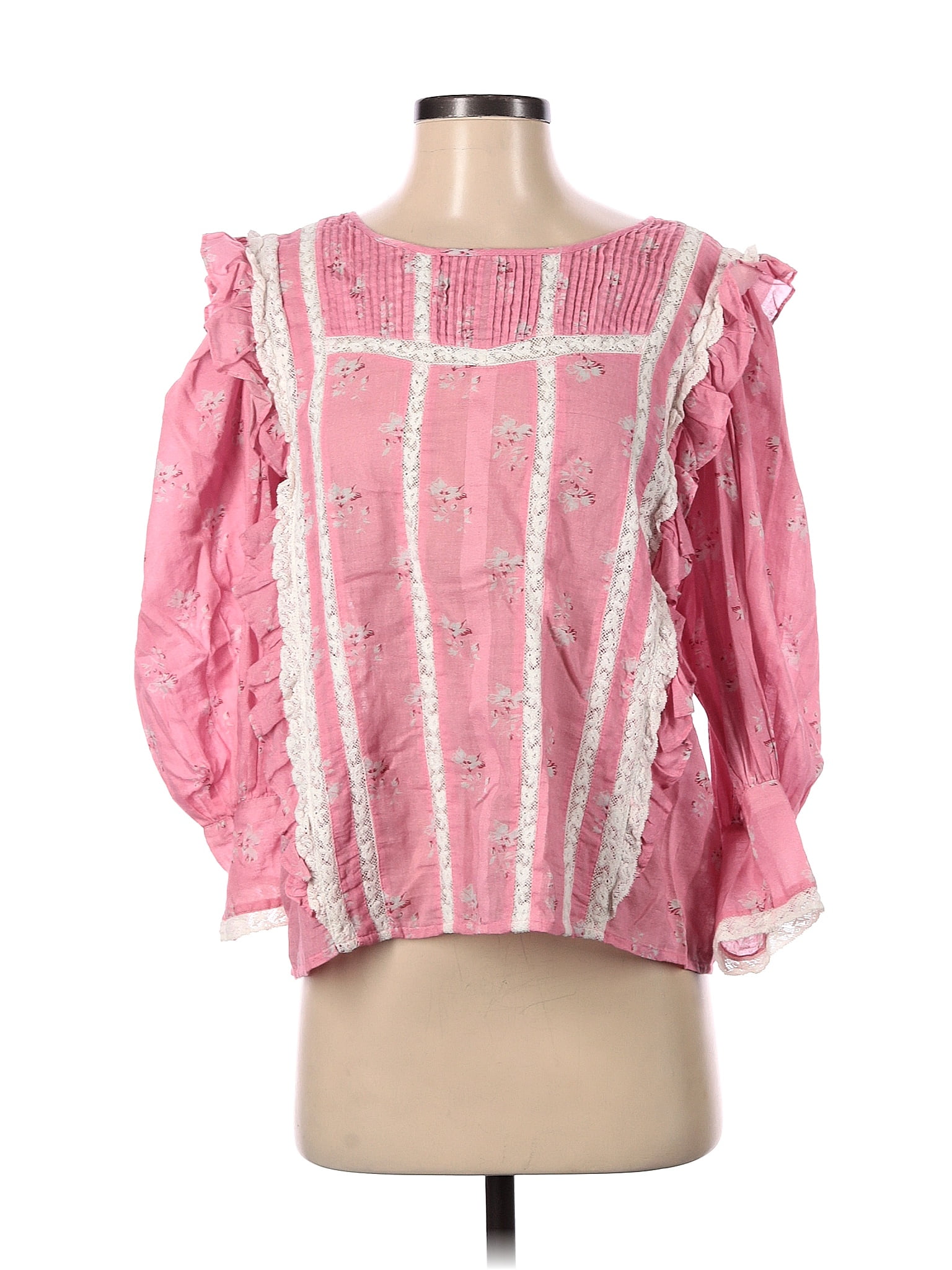 Loveshackfancy 100 Cotton Floral Pink Long Sleeve Blouse Size S 85