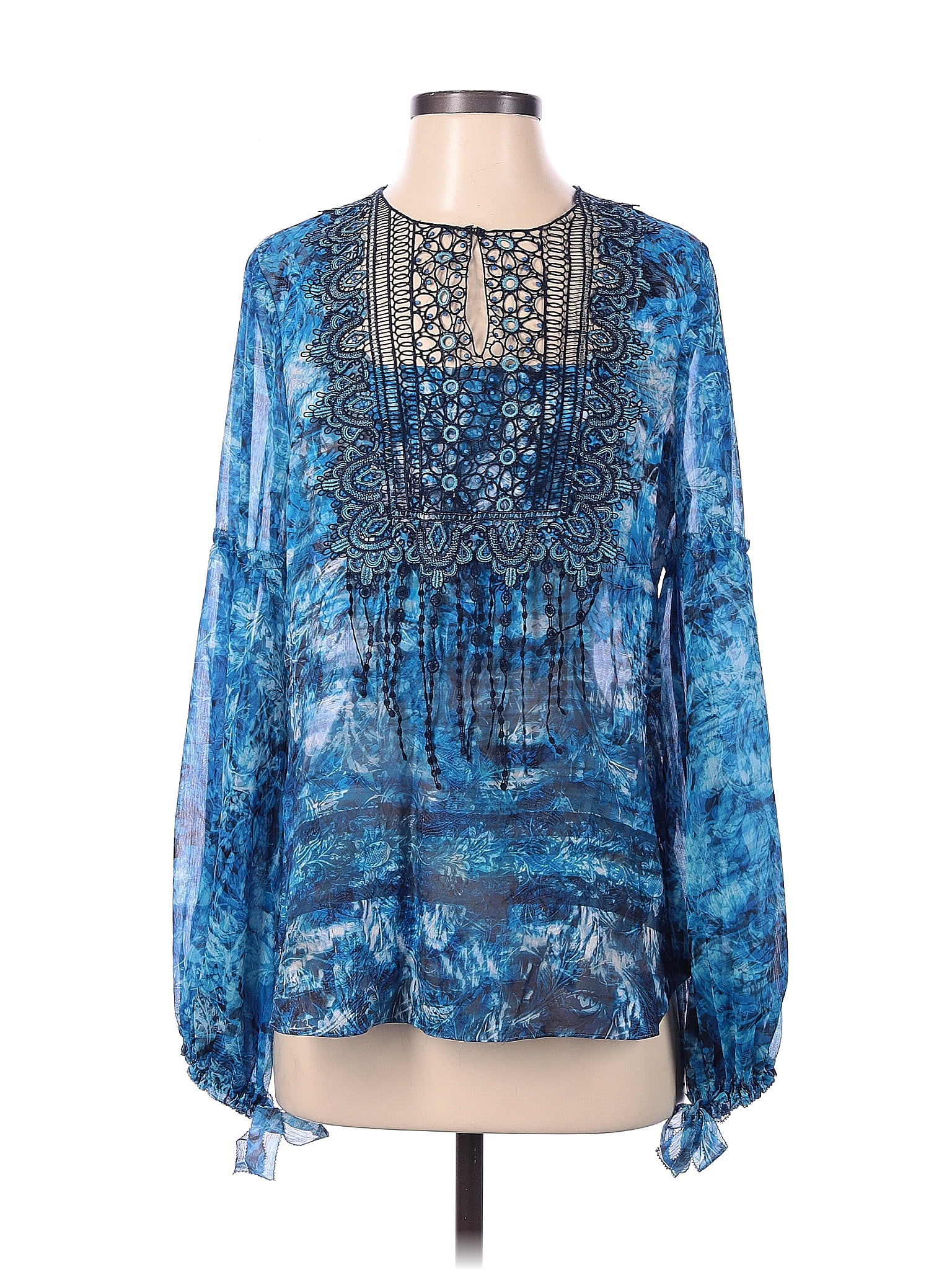 Elie Tahari Tie Dye Blue Long Sleeve Blouse Size S 82 Off Thredup