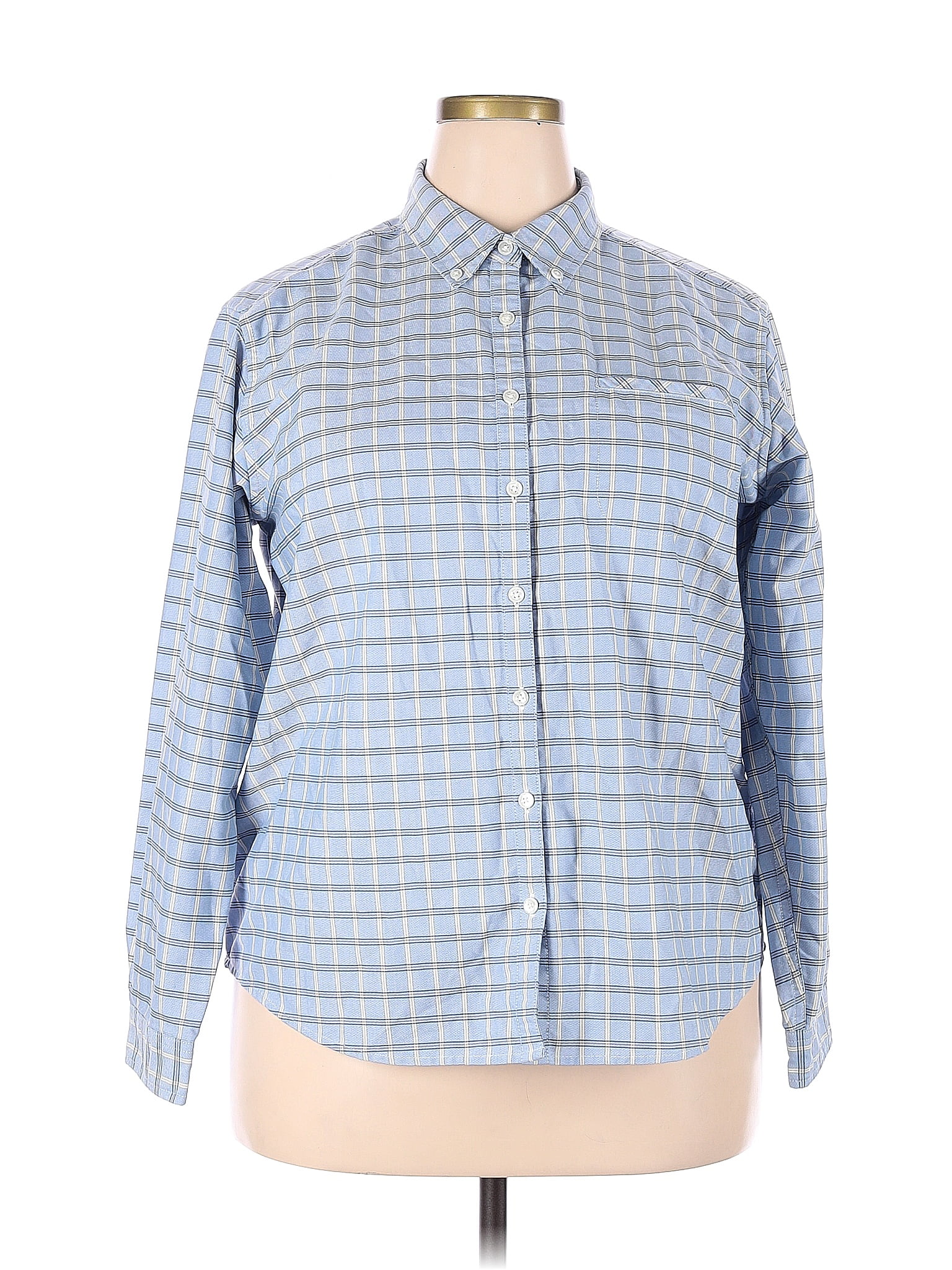 Cabin Creek Checkered-gingham Blue Long Sleeve Button-Down Shirt Size 18 (Plus) - 45% off | thredUP