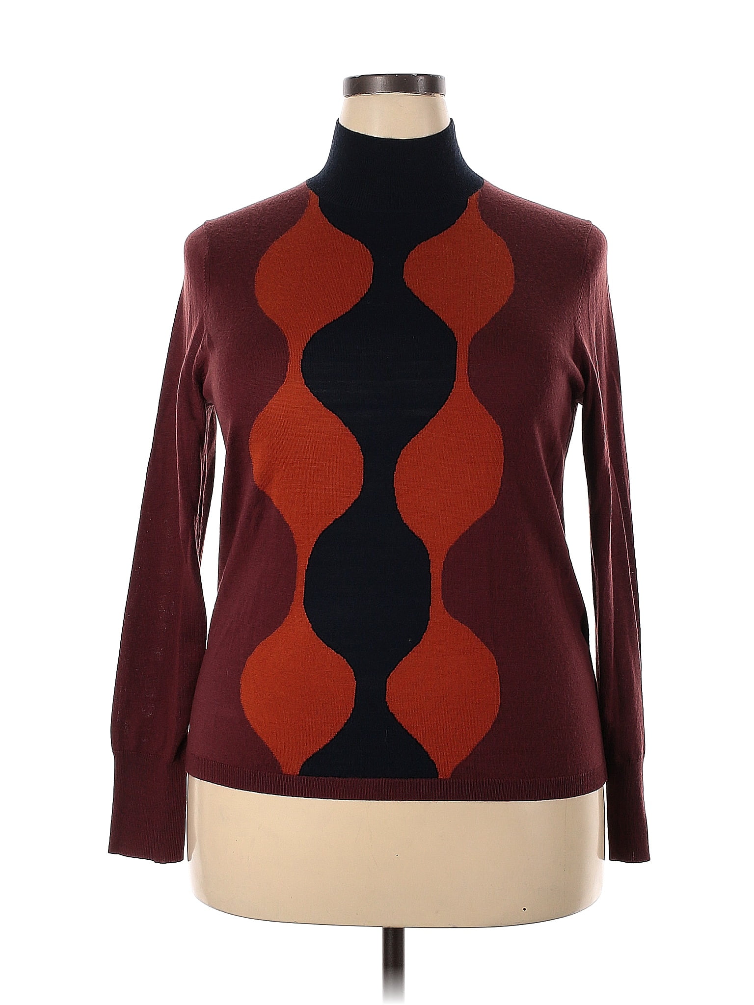 Marimekko for Uniqlo Color Block Polka Dots Burgundy Turtleneck Sweater ...