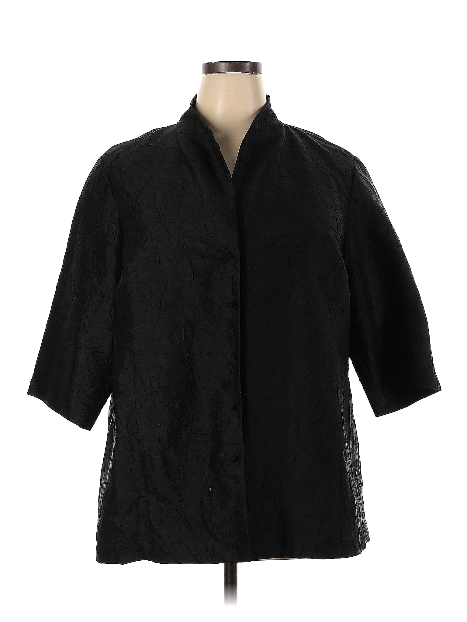 Eileen Fisher 100% Silk Solid Black Long Sleeve Silk Top Size 2X (Plus) - 73% off | thredUP