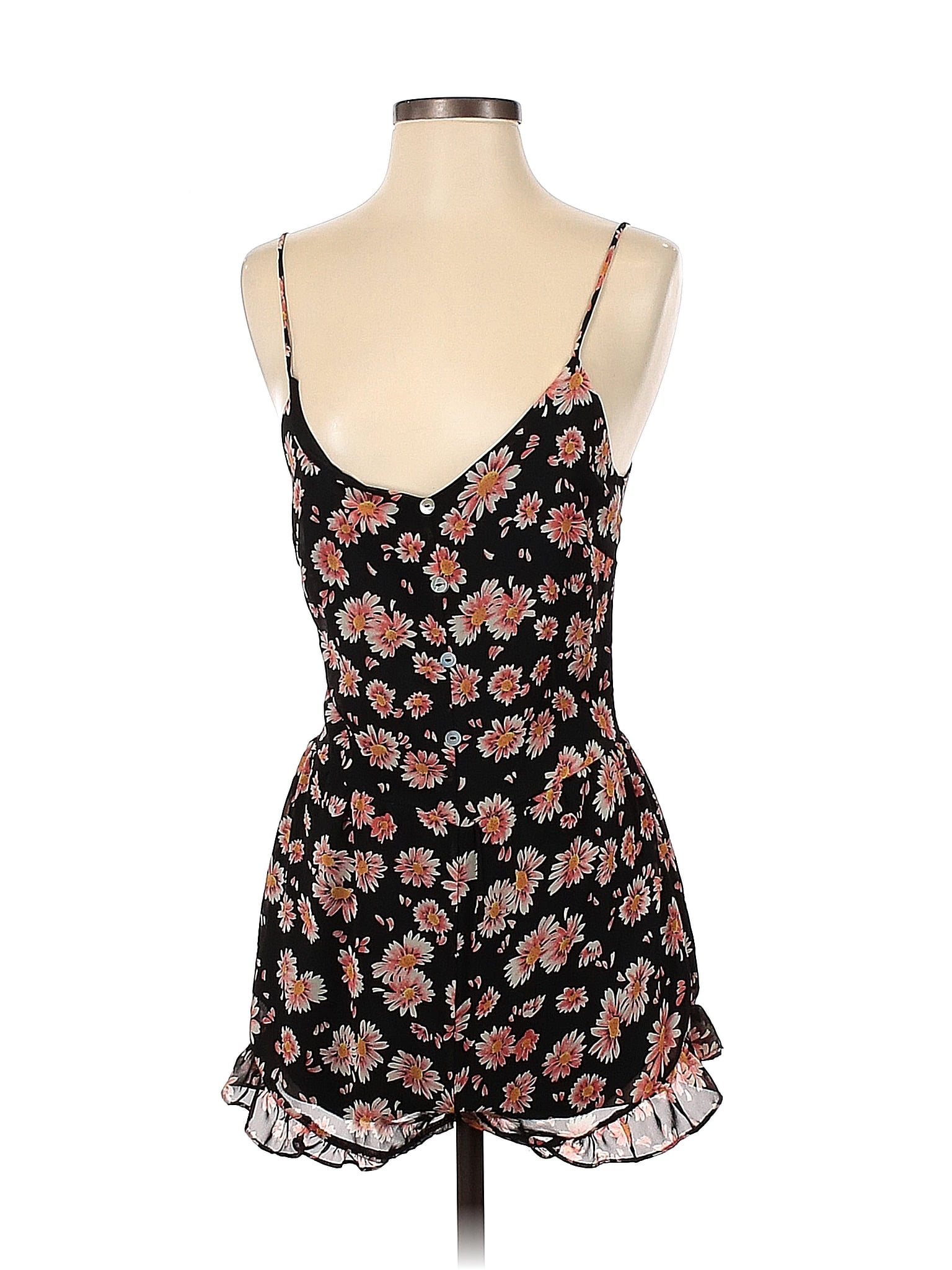 Honey Punch 100% Polyester Floral Multi Color Black Romper Size S - 79% ...