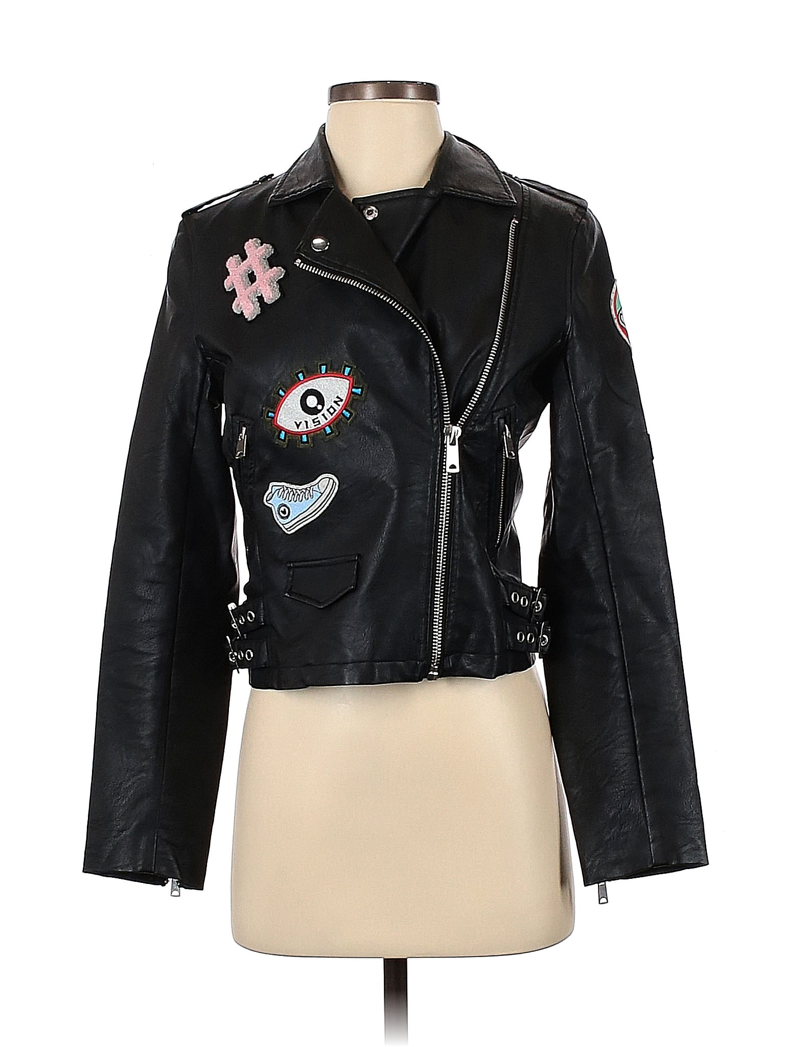 Love Tree 100% Polyurethane Solid Black Faux Leather Jacket Size S - 56 ...