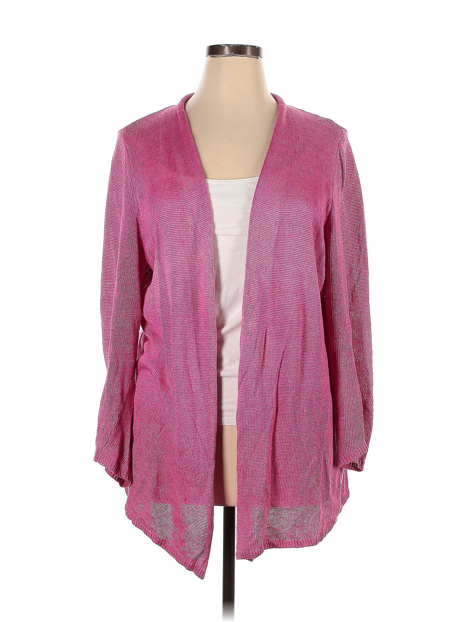 Talbots 100 Linen Color Block Solid Pink Cardigan Size 1x Plus 72
