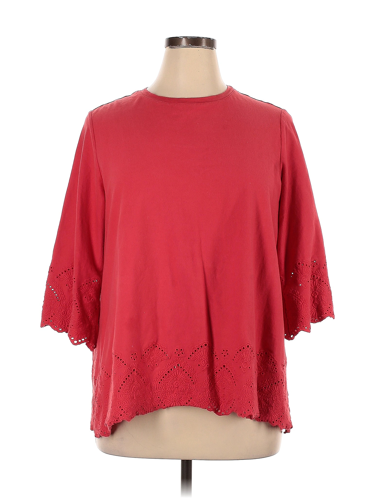 J Jill 100 Cotton Red Long Sleeve Top Size 1x Plus 70 Off Thredup