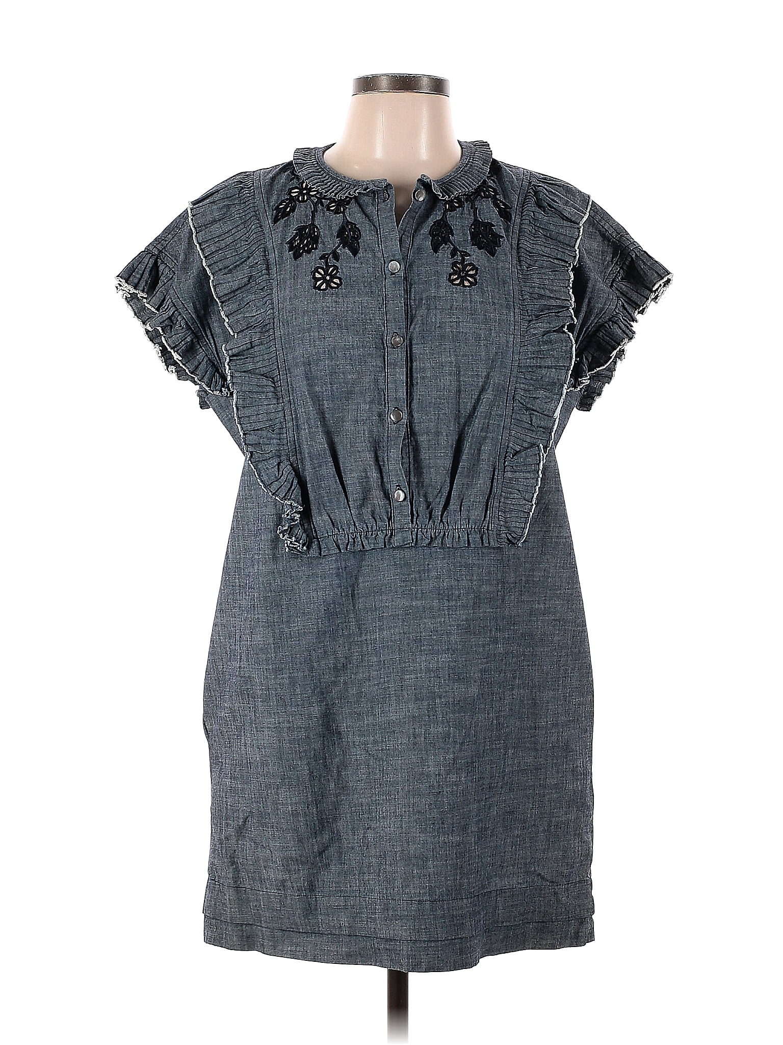 Coach 100% Cotton Marled Gray Blue Chambray Short Prairie Dress Size 12 ...