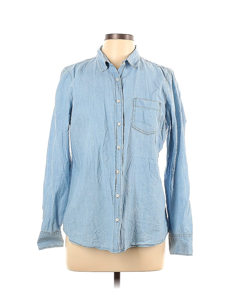 J Crew Mercantile 100 Cotton Solid Blue Long Sleeve Button Down Shirt